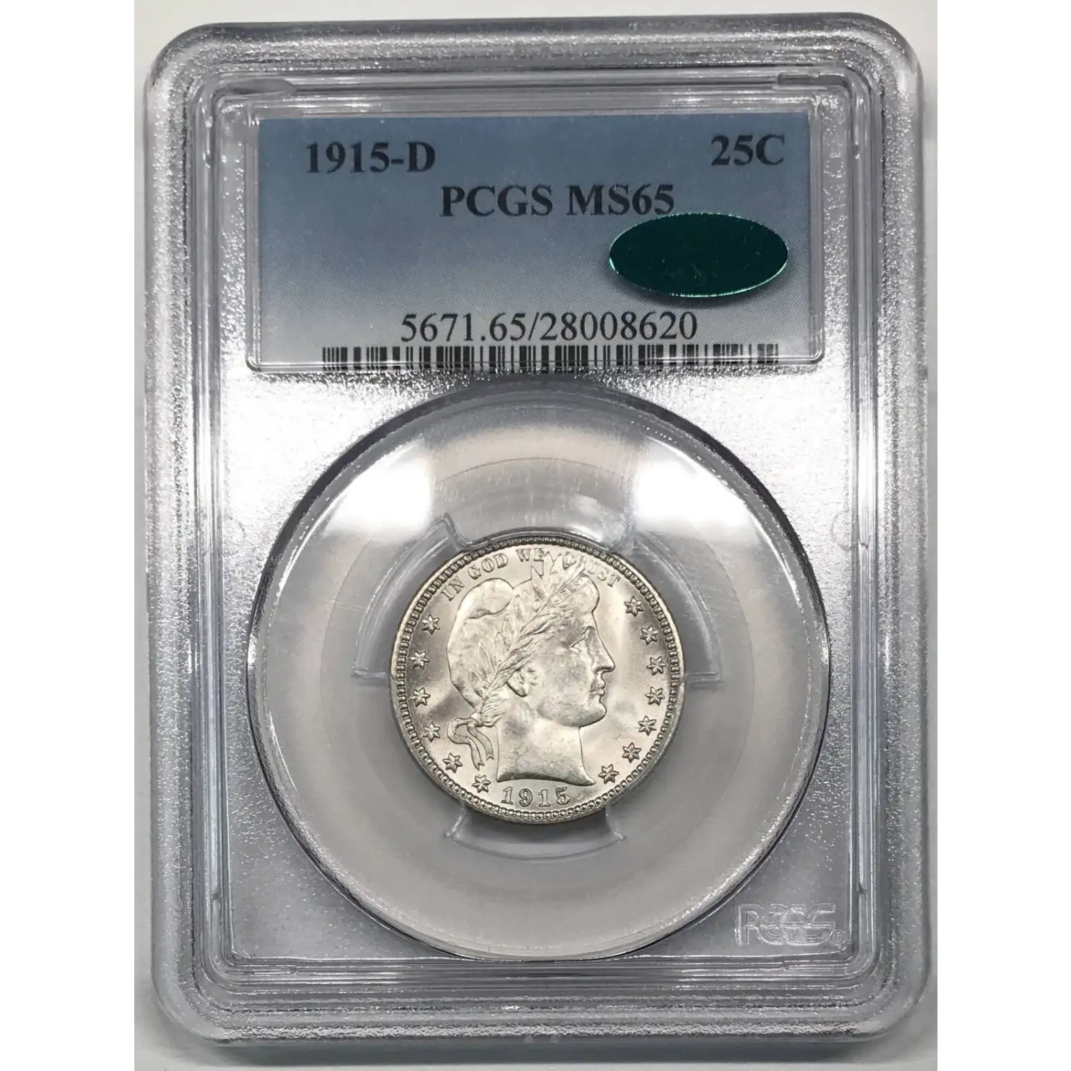 1915-D Barber Liberty Head Quarter PCGS MS-65 CAC - Old Pueblo Coin