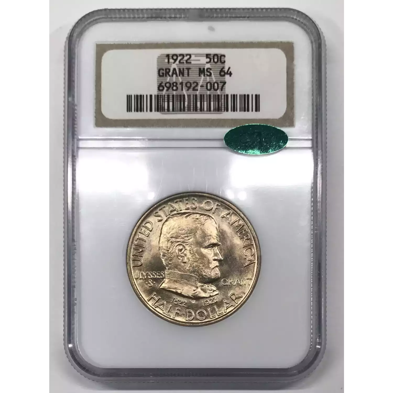 1922 Grant Memorial Commemorative Half Dollar NGC MS-64 CAC - Old ...