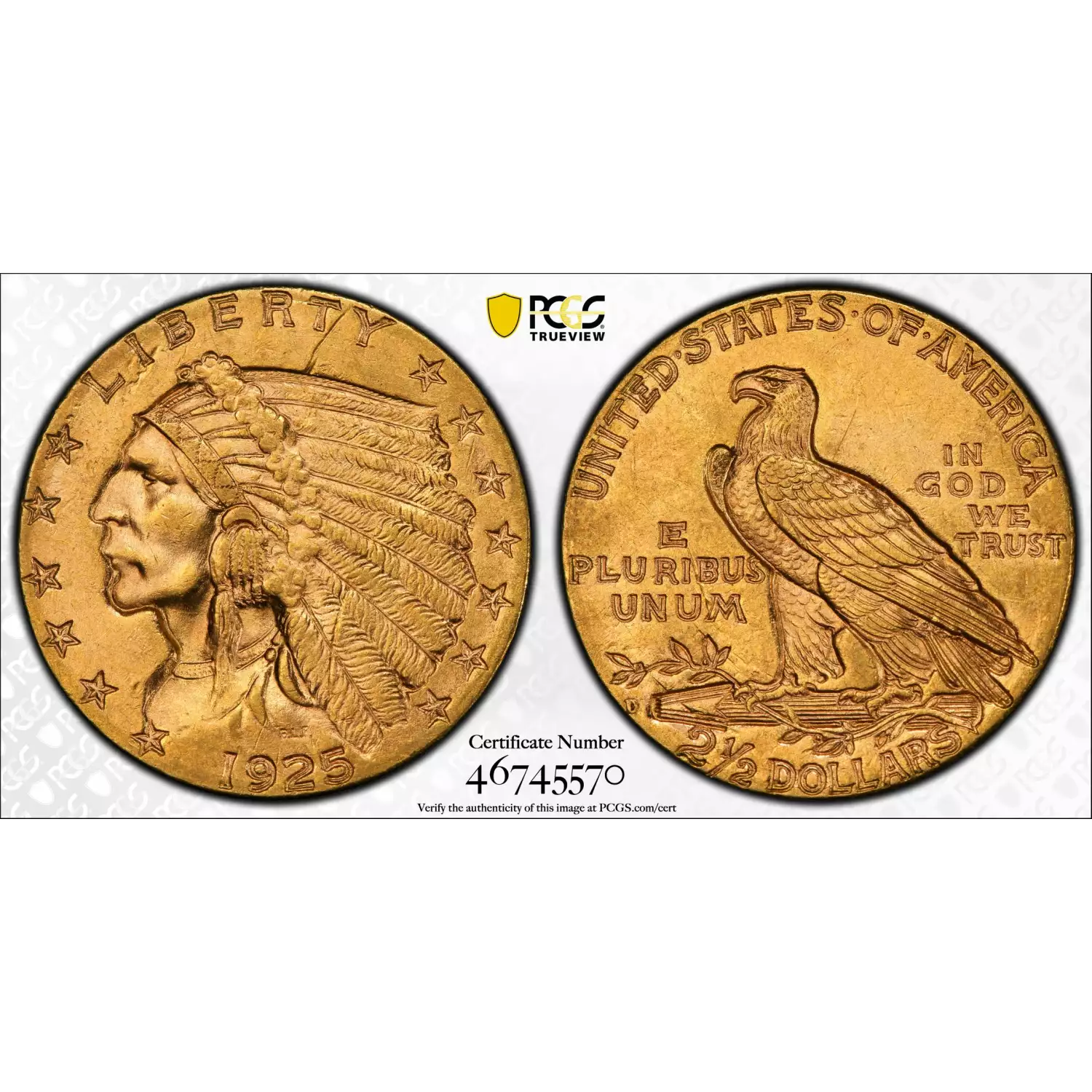 1925-D $2.50 Gold Indian Head Quarter Eagle PCGS MS-62 - Old Pueblo Coin