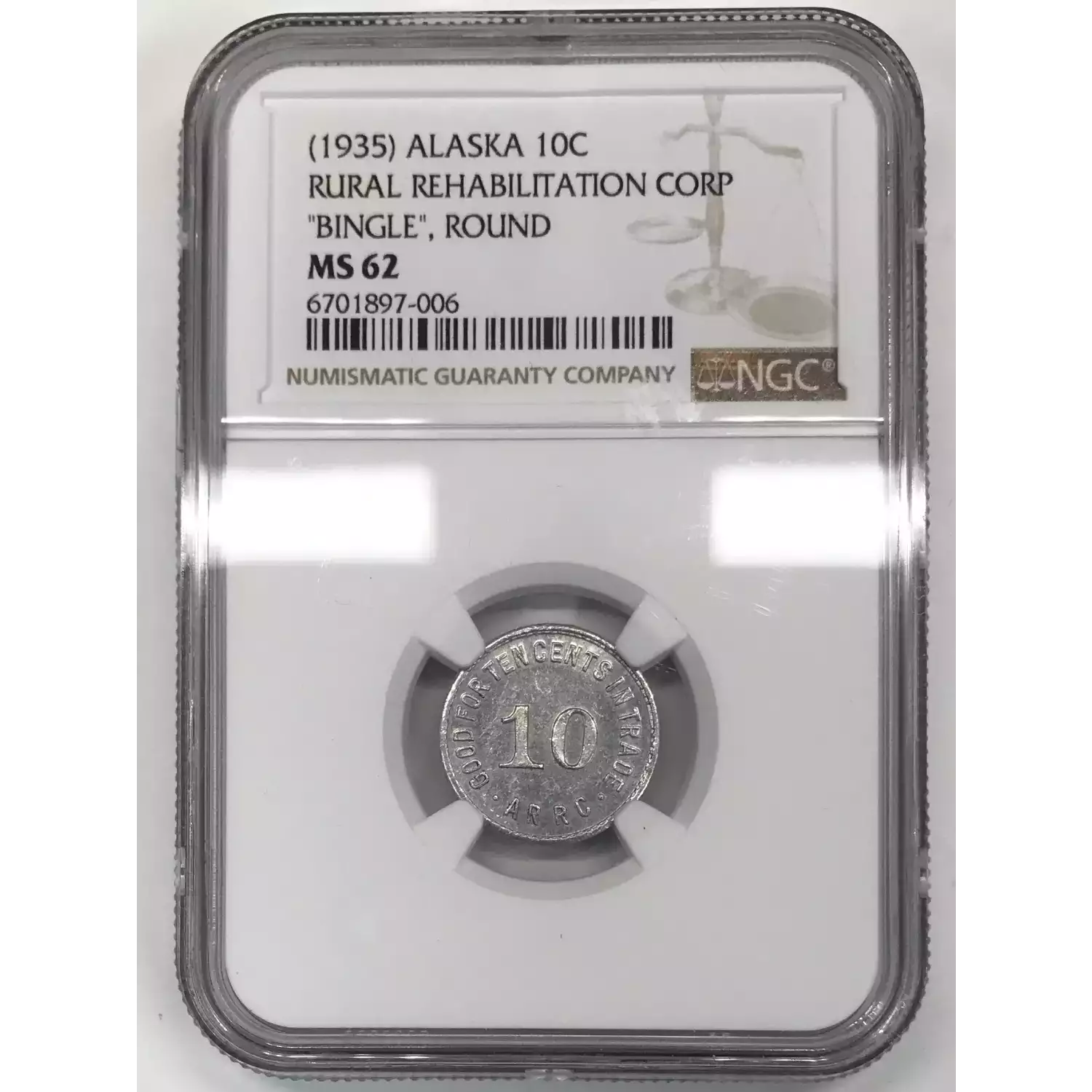 1935 Alaska Tokens $0.1 NGC MS-62 RURAL REHABILITATION CORP "BINGLE ...