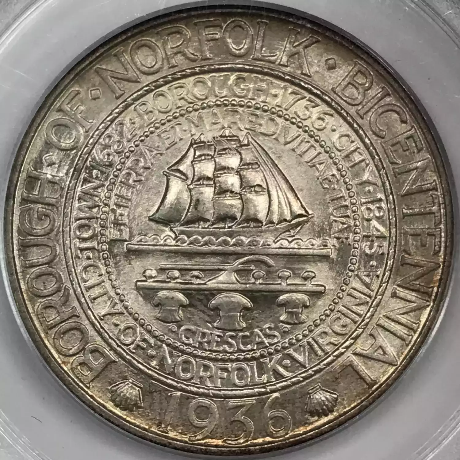 1936 Norfolk Virginia Bicentennial Commemorative Half Dollar PCGS MS-66 ...