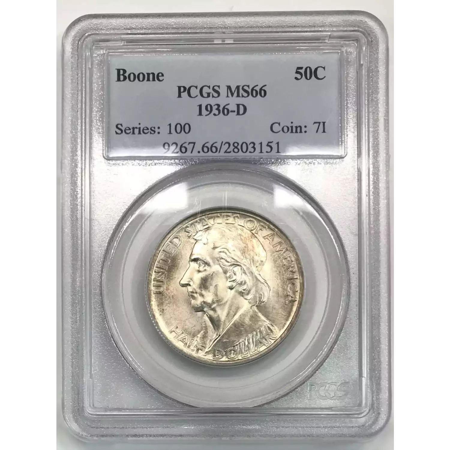 1936-D Daniel Boone Bicentennial Commemorative Half Dollar PCGS MS-66 ...