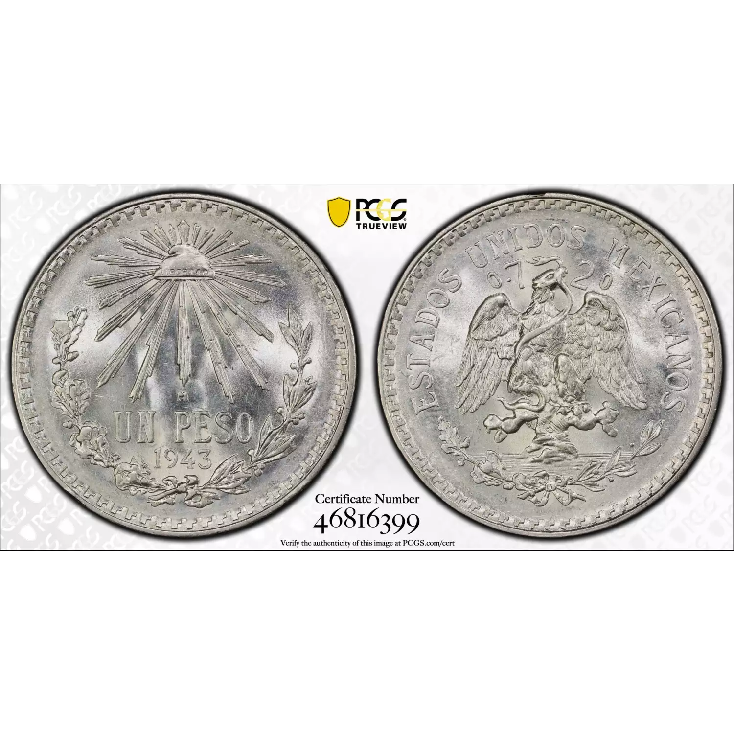 1943-M MEXICO Silver PESO PCGS MS-63 KM-455 - Old Pueblo Coin