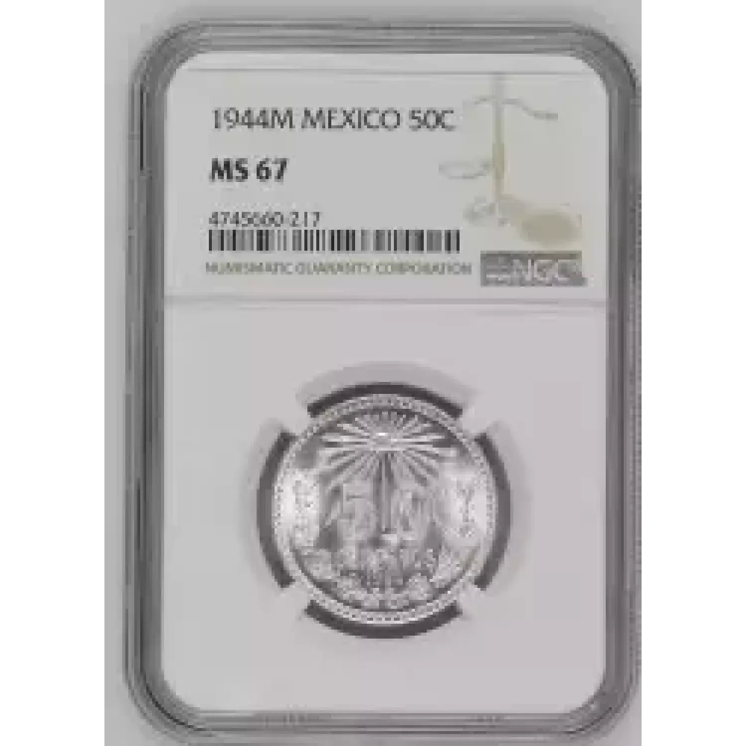 1944-M MEXICO Silver 50 CENTAVOS NGC MS-67 - Old Pueblo Coin