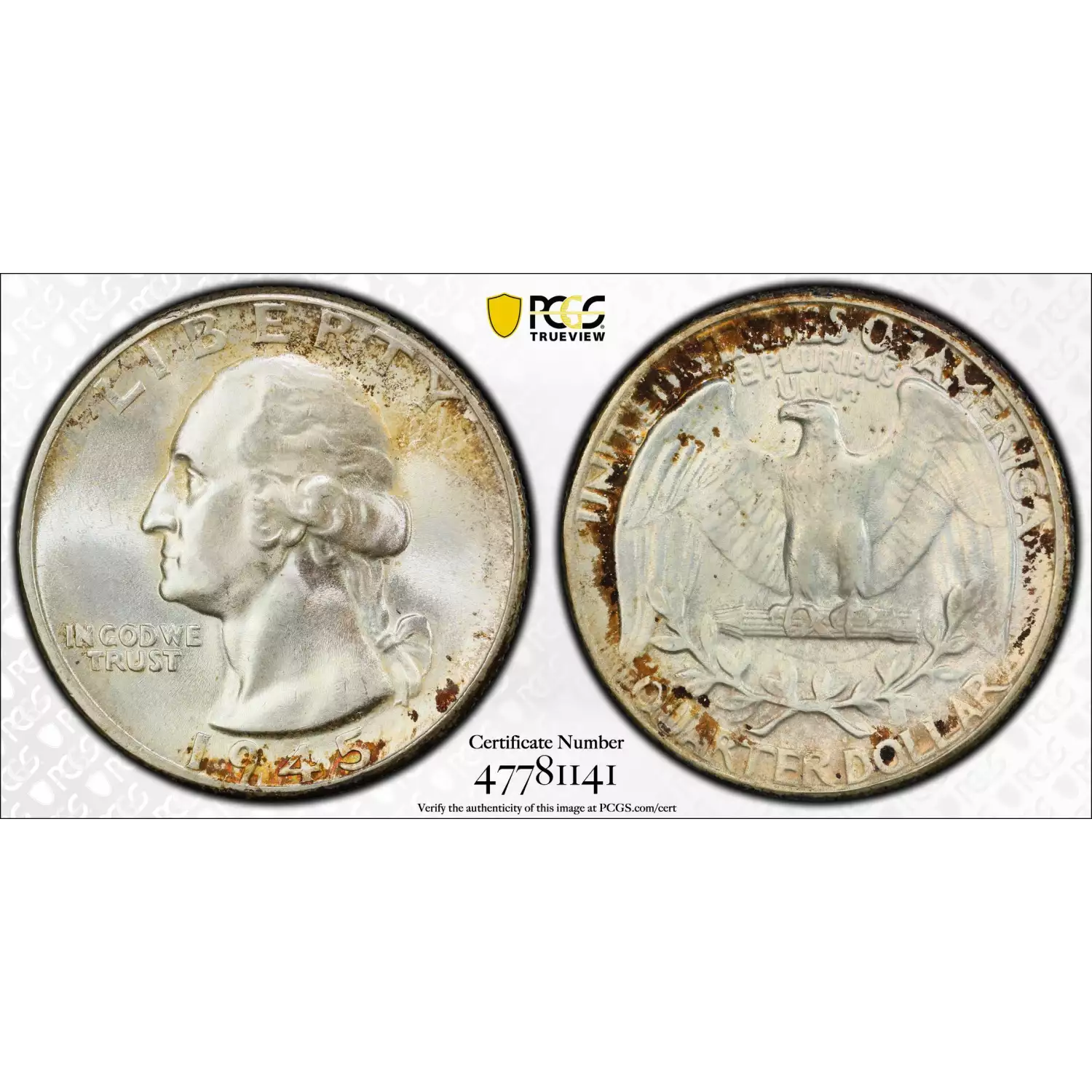 1945 Silver Washington Quarter PCGS MS-66 - Old Pueblo Coin