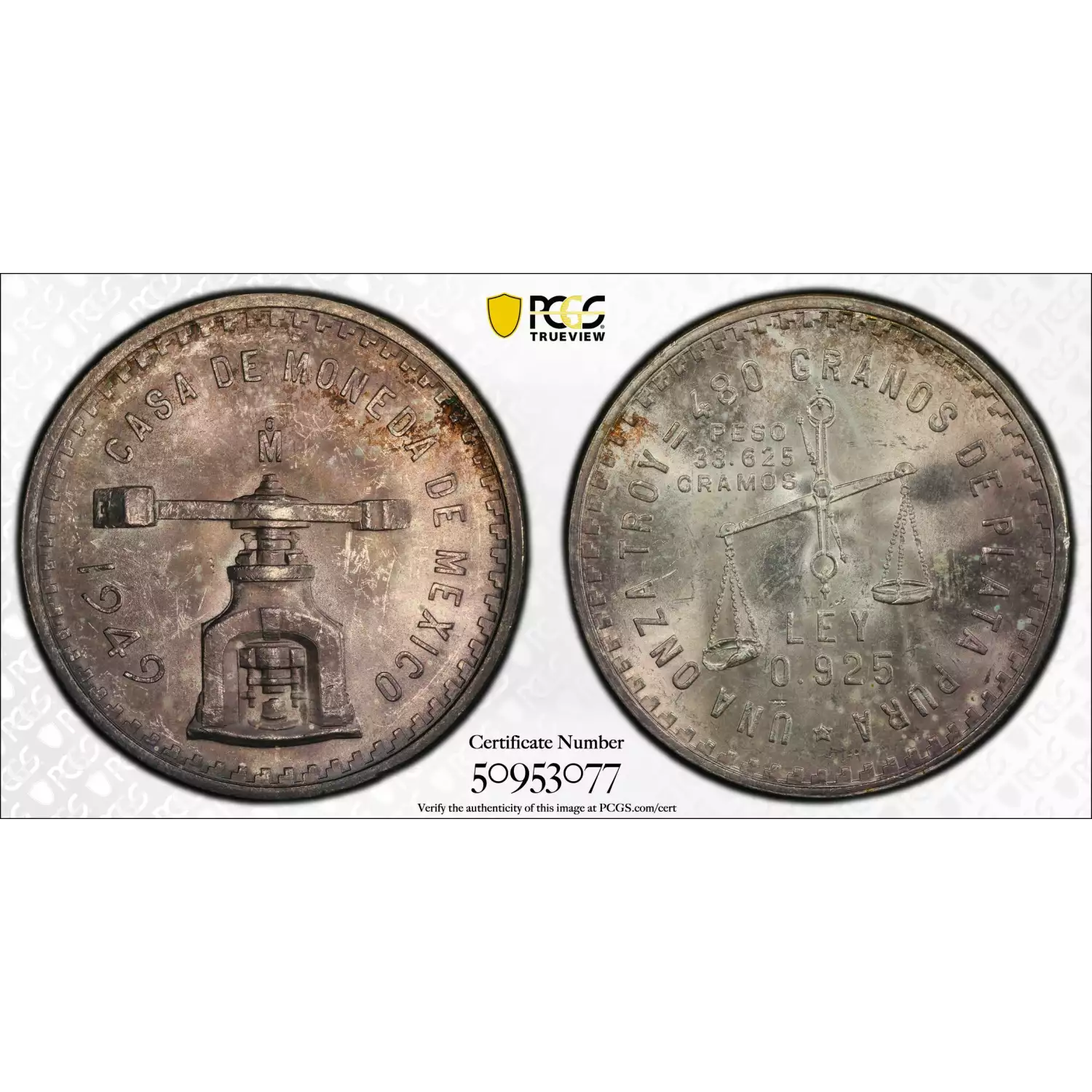 1949-Mo MEXICO Silver ONZA PCGS MS-64 KM-M49a - Old Pueblo Coin