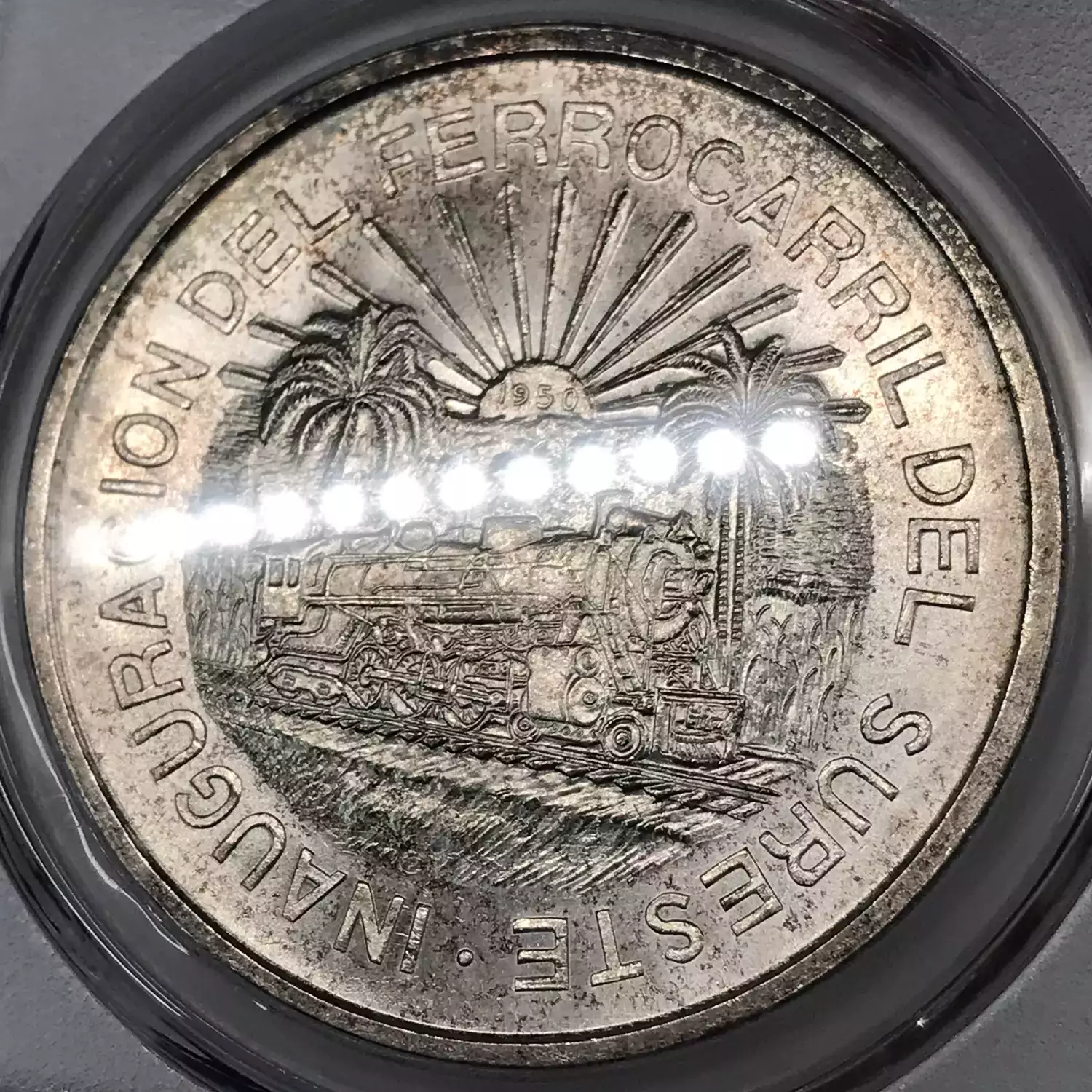 1950-Mo MEXICO Silver 5 PESOS PCGS MS-65 Southeastern Railroad KM-466 ...