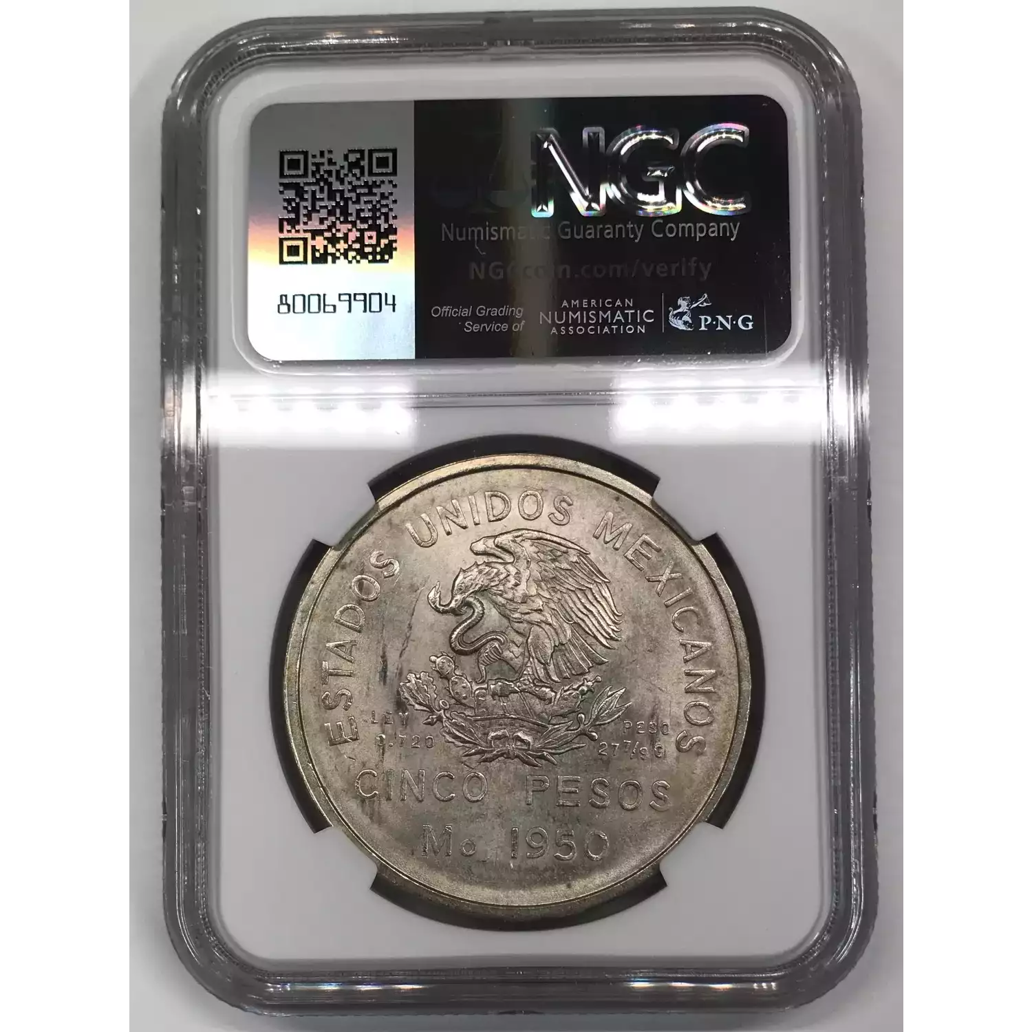 1950-Mo MEXICO Silver 5 PESOS NGC MS-64 SOUTHEASTERN RAILROAD - Old ...