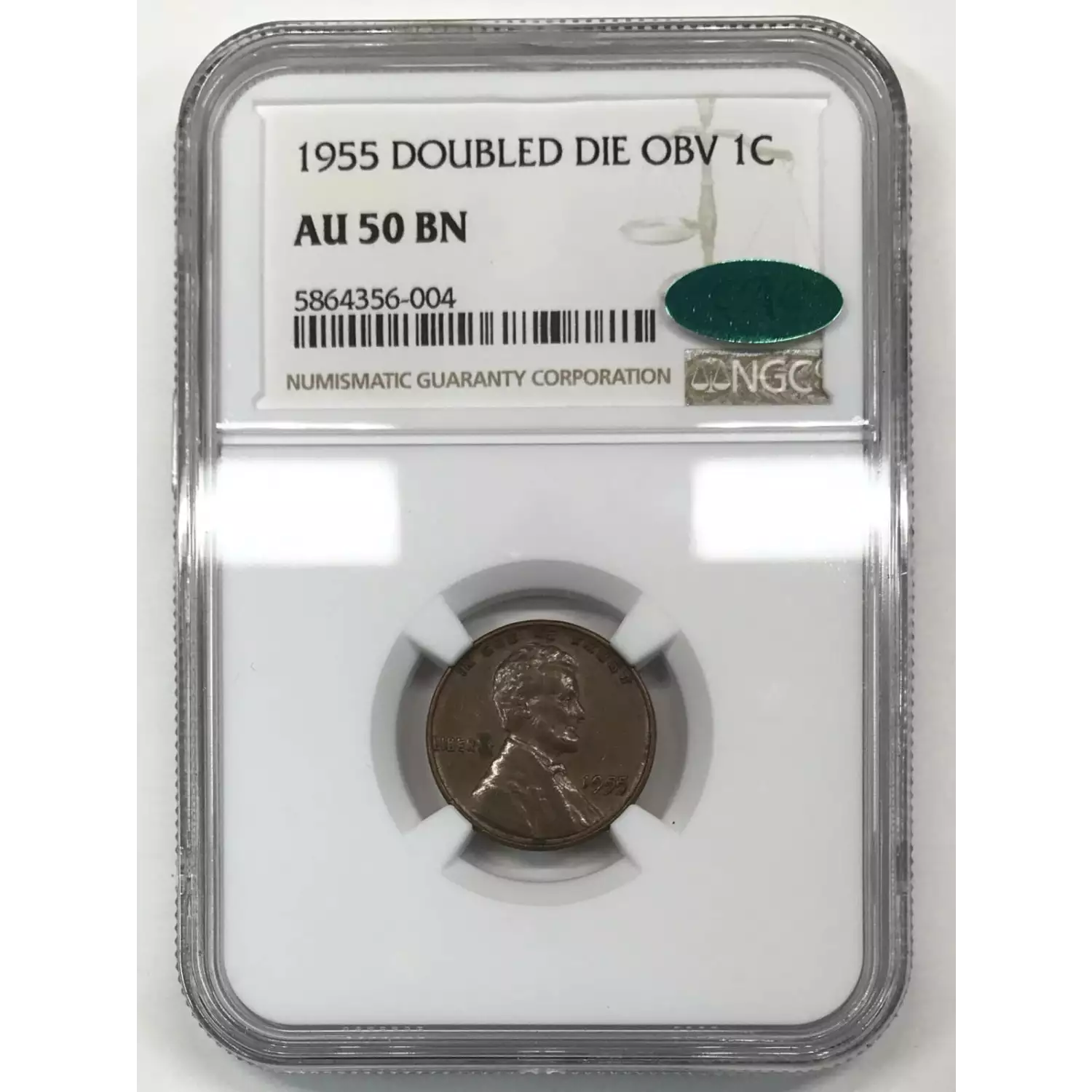 1955 Lincoln Wheat Cent NGC AU-50 BN Doubled Die Obverse (DDO) CAC ...