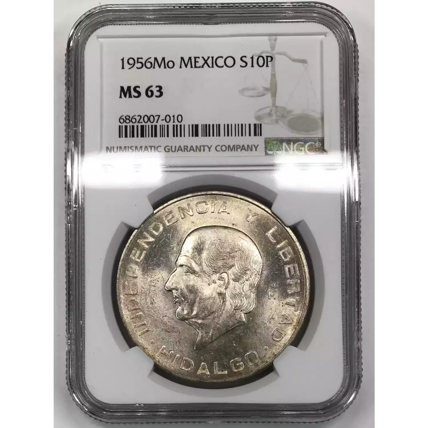 1956-Mo MEXICO Silver 10 PESOS NGC MS-63 - Old Pueblo Coin