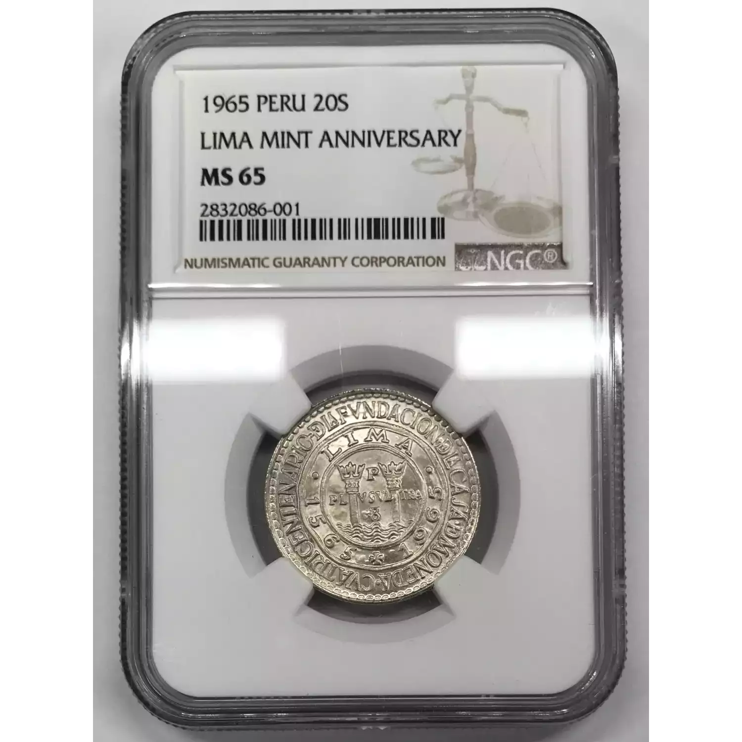 1965 PERU Silver 20 SOLES NGC MS-65 LIMA MINT ANNIVERSARY - Old Pueblo Coin