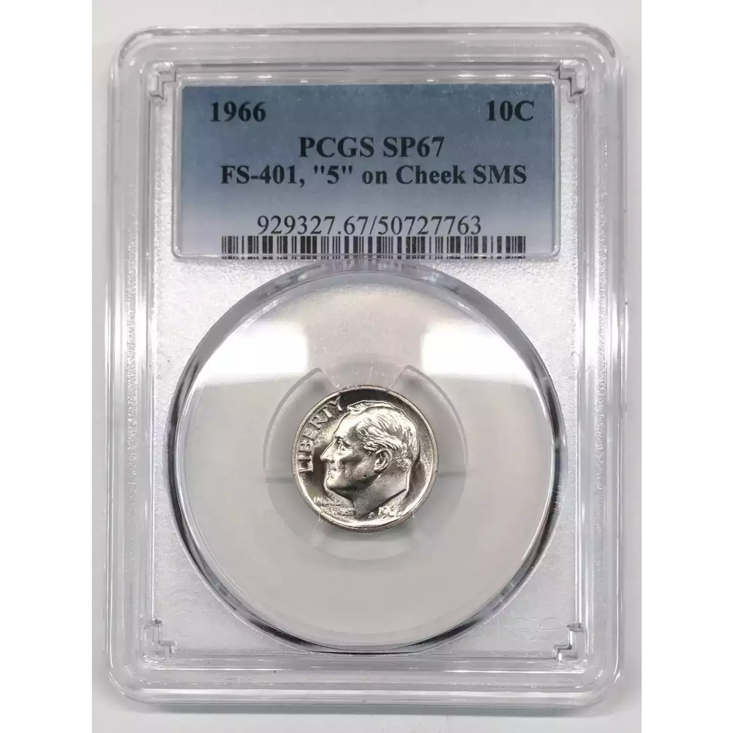 1966 Roosevelt Dime PCGS SP-67 SMS FS-401, "5" on Cheek - Old Pueblo Coin