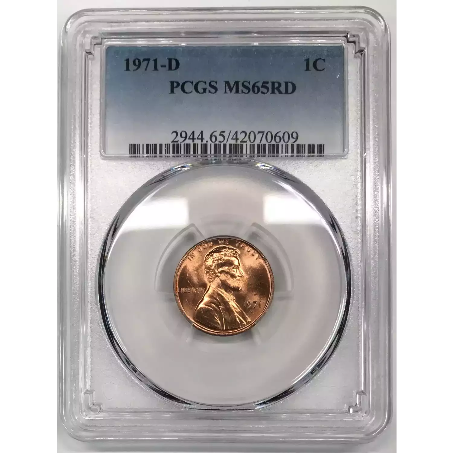 1971-D Lincoln Memorial Cent PCGS MS-65 RD - Old Pueblo Coin