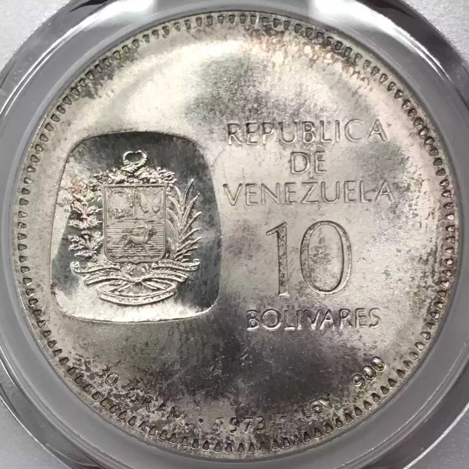 1973 VENEZUELA Silver 10 BOLIVARES PCGS MS-65 Simon Bolivar Centennial ...