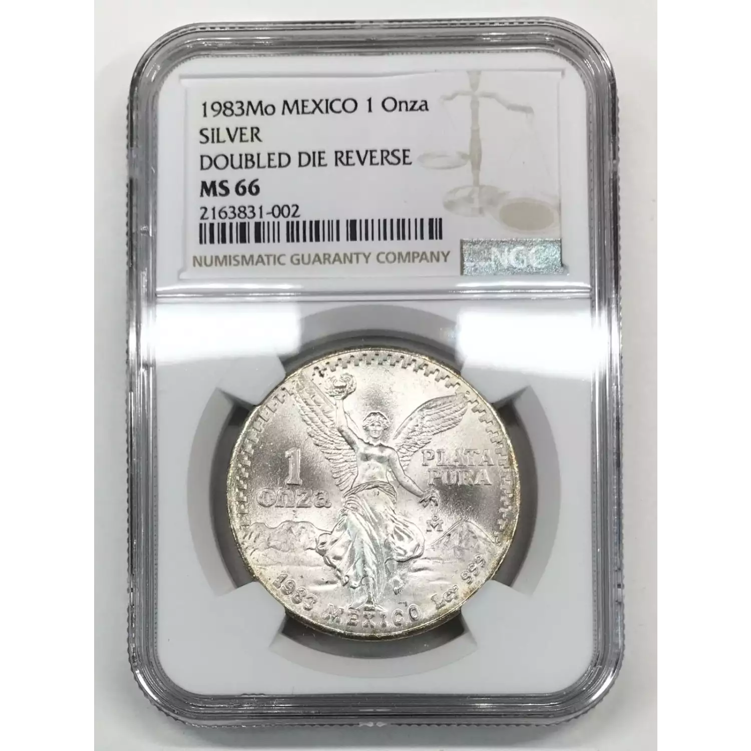 1983-Mo Mexico 1 oz Silver Libertad Onza NGC MS-66 DOUBLED DIE REVERSE ...