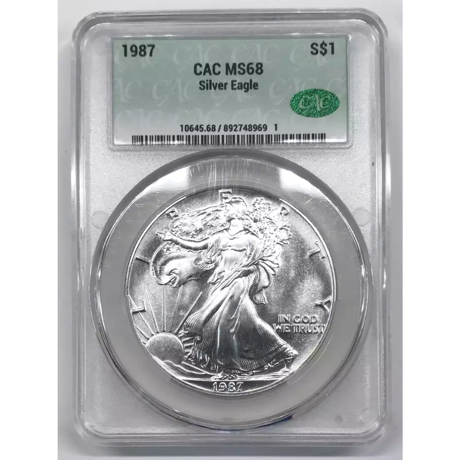 1987 Silver Eagle CACG MS 68 CAC - Old Pueblo Coin