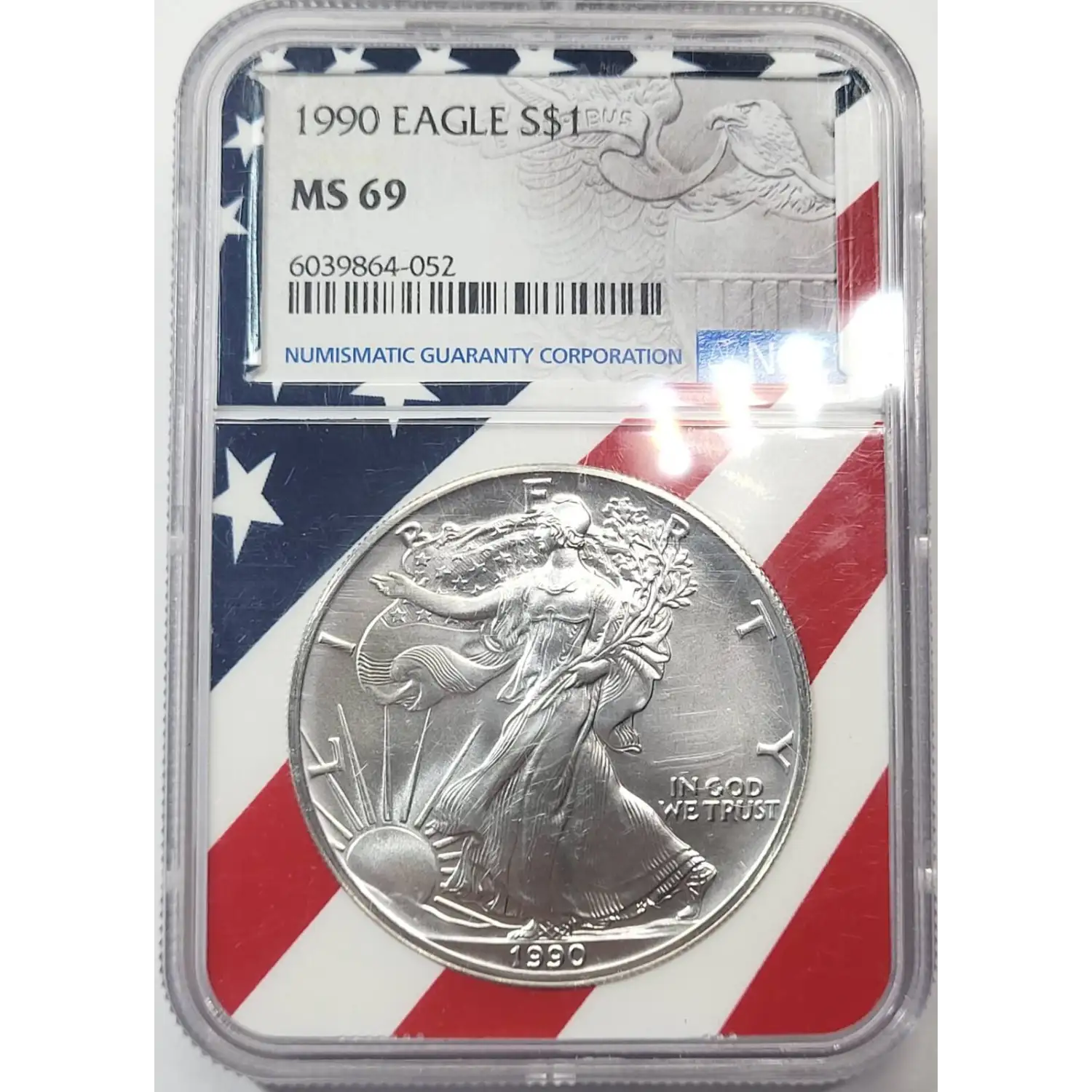 1990 Silver Eagle NGC MS-69 American Flag Slab - Old Pueblo Coin