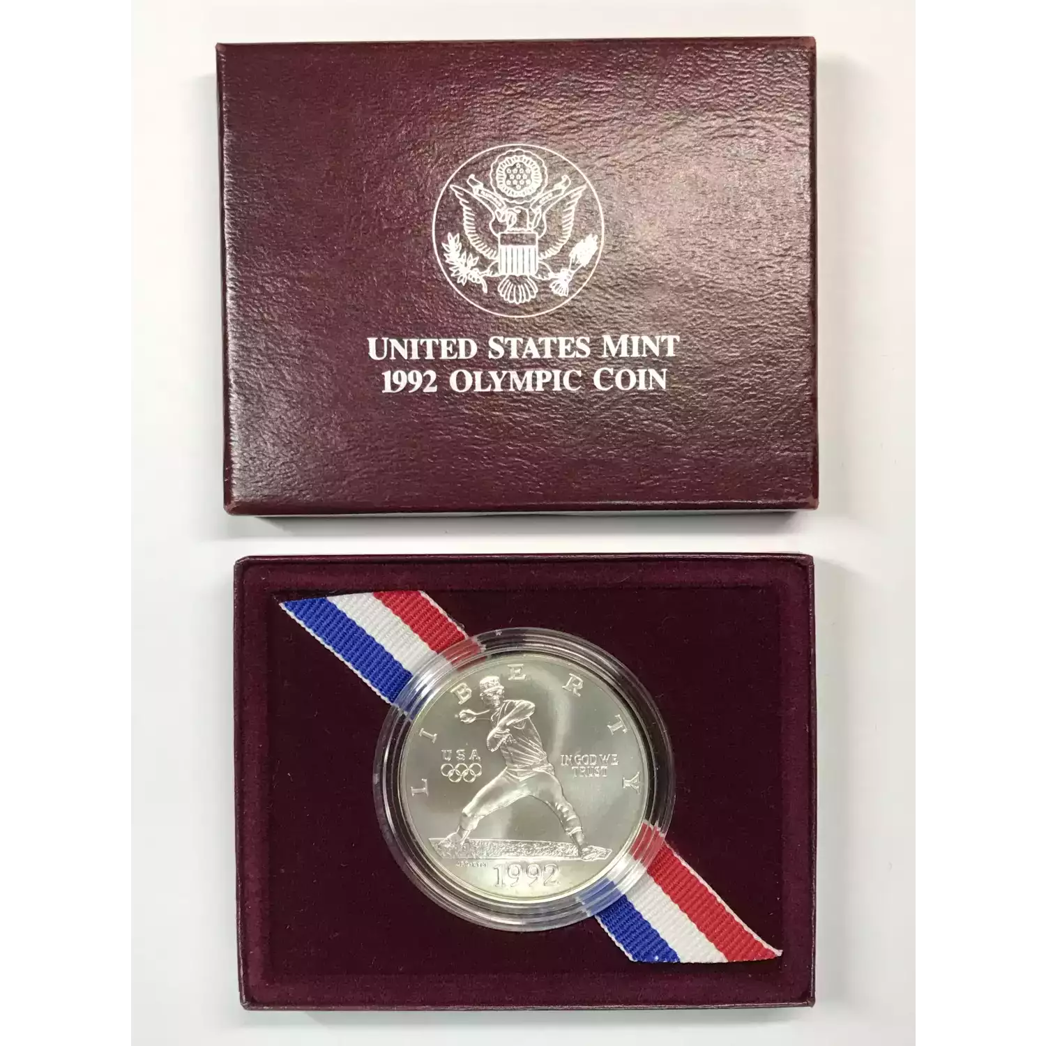 1992-D Olympic Baseball Uncirculated Silver Dollar w US Mint OGP - Box ...