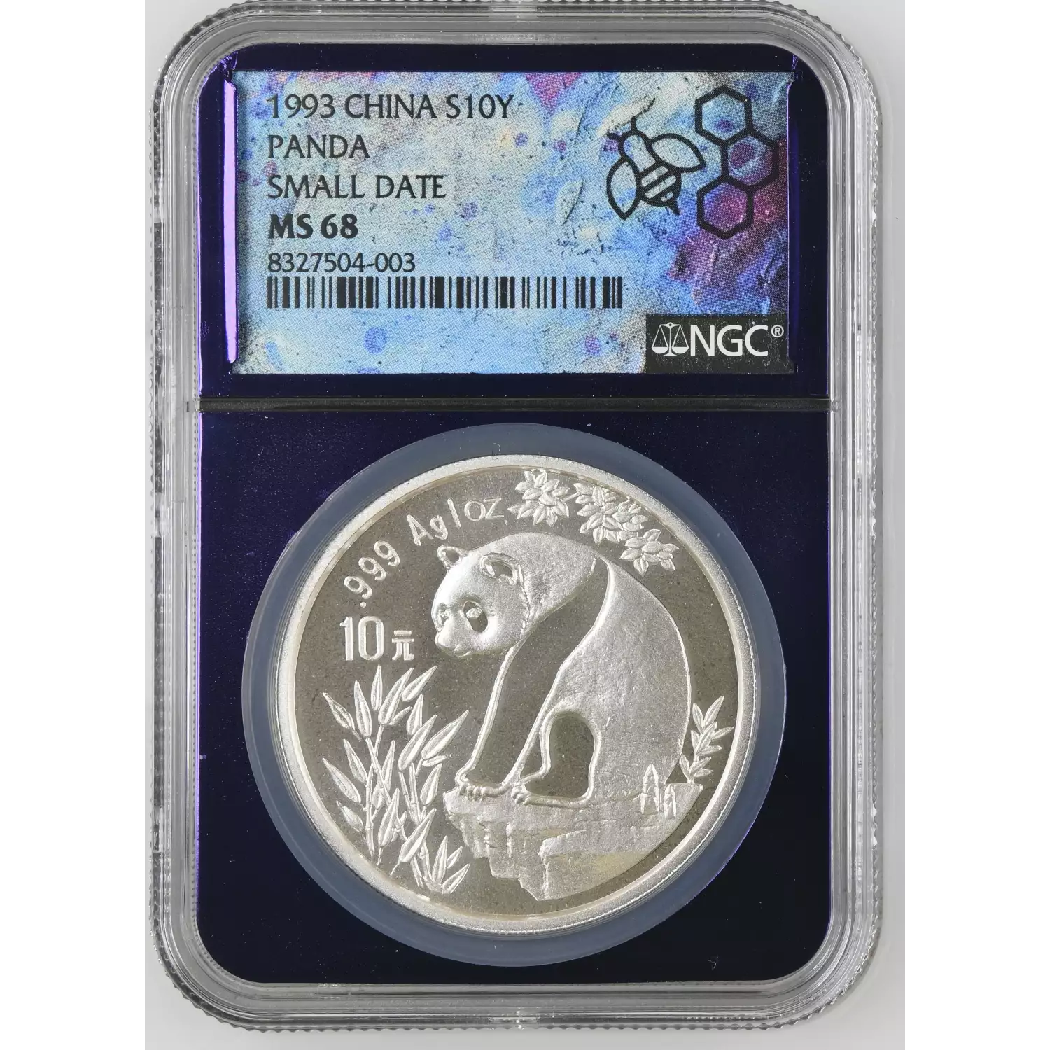 1993 China 1 oz Silver Panda 10 Yuan NGC MS-68 SMALL DATE - Old Pueblo Coin