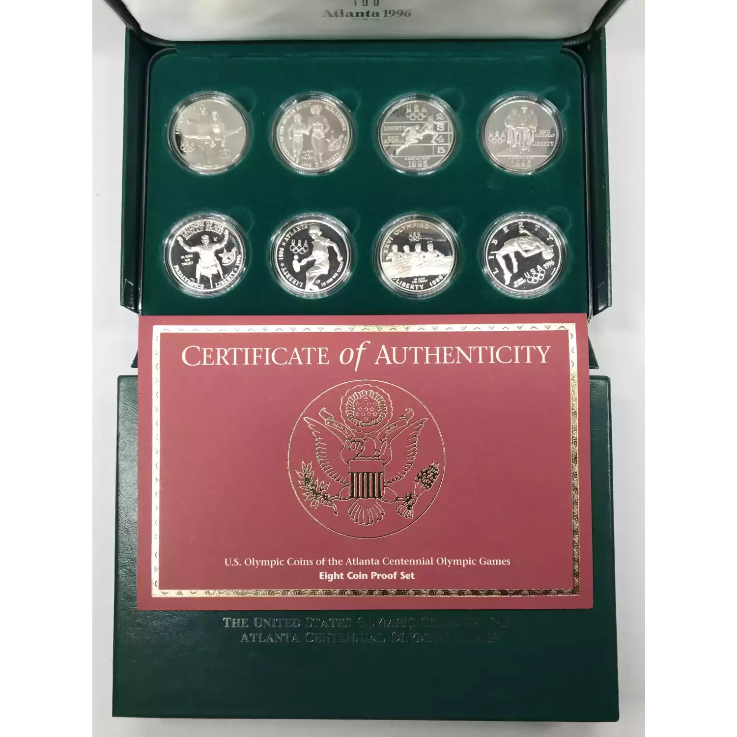1995-1996 Olympic Eight-Coin Proof Silver Dollar Set w US Mint OGP Box ...