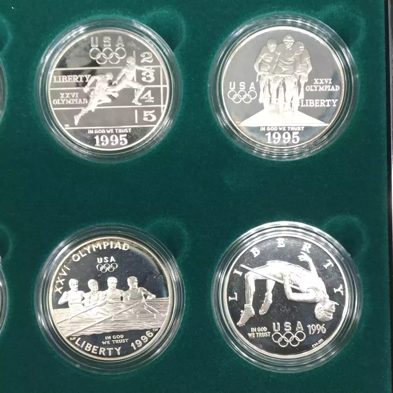 1995-1996 Olympic Eight-Coin Proof Silver Dollar Set w US Mint OGP Box ...