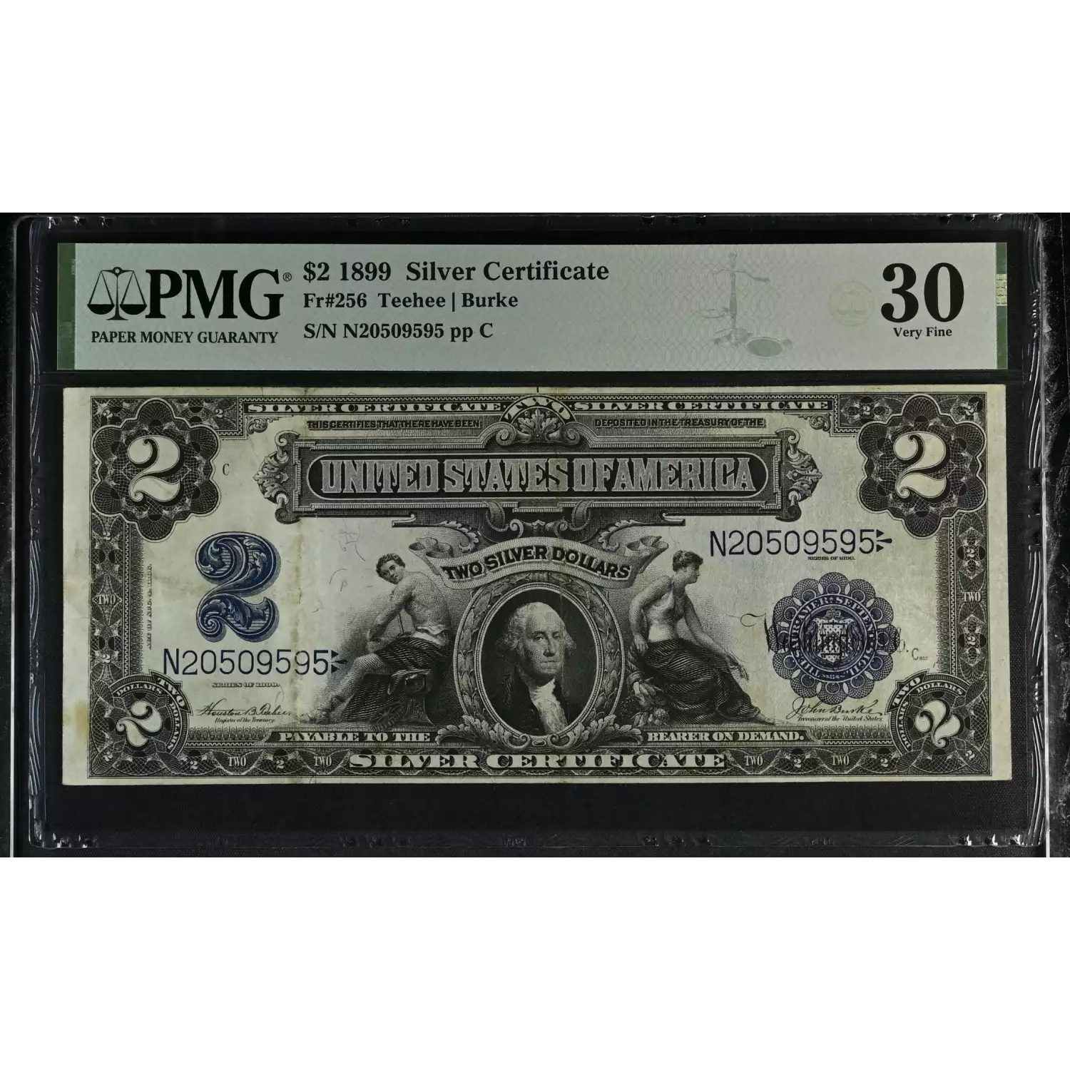 1899 $2 Silver Certificate FR 256 PMG VF 30 - Stained - Old Pueblo Coin