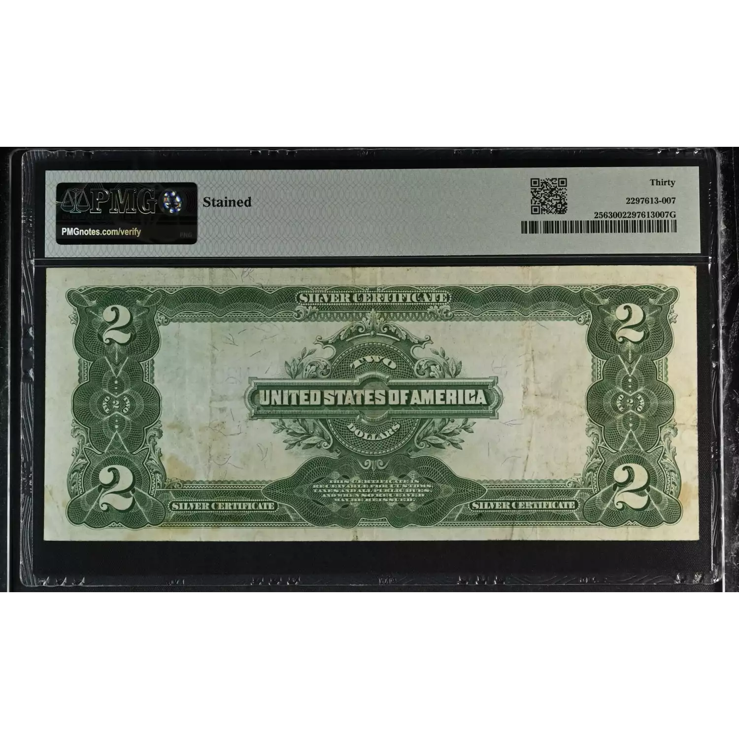 1899 $2 Silver Certificate FR 256 PMG VF 30 - Stained - Old Pueblo Coin