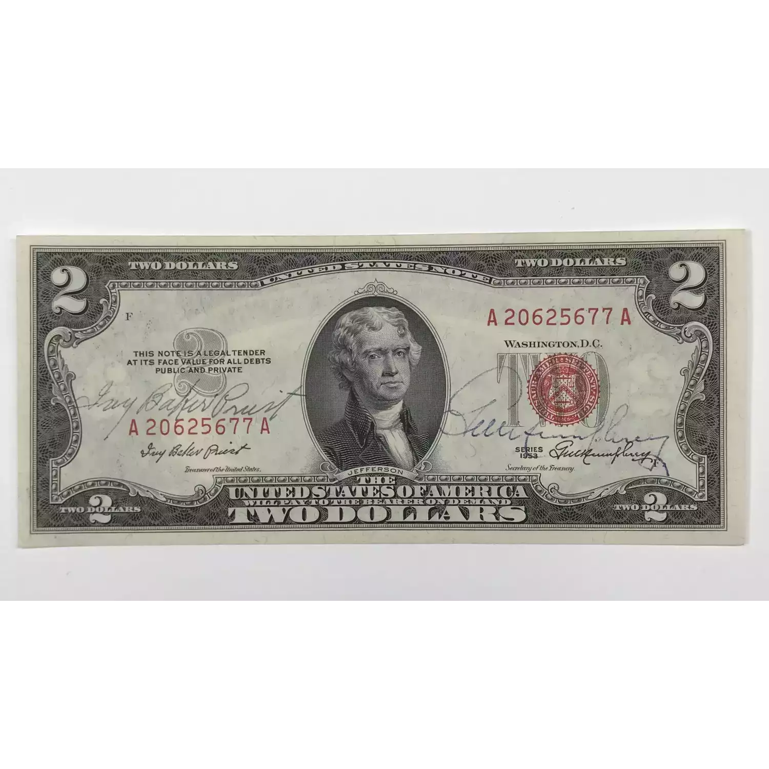 Courtesy Autograph Priest & Humphrey - 1953 $2 Legal Tender Note FR ...
