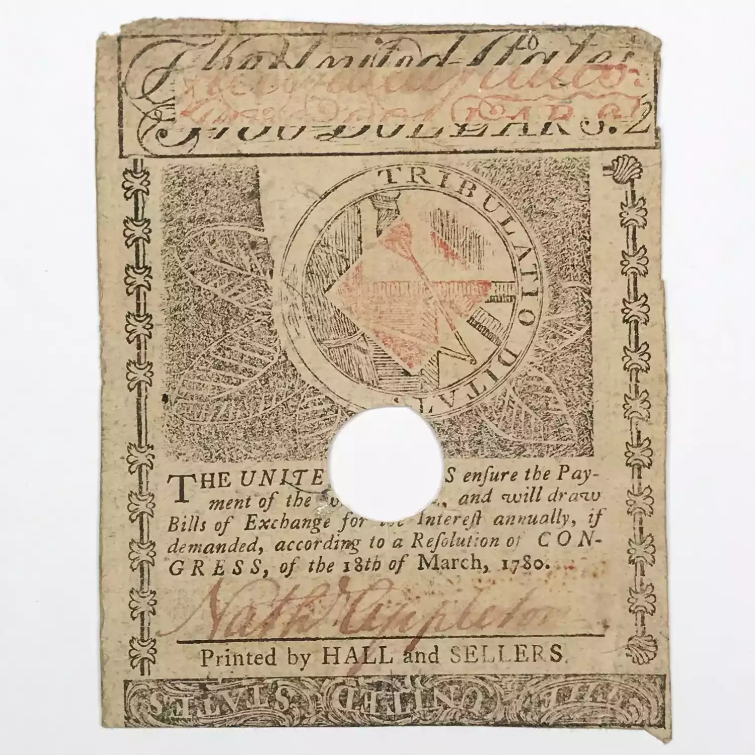 May 5, 1780 $2 COLONIAL CURRENCY Massachusetts Bay MA-279 - Hall ...