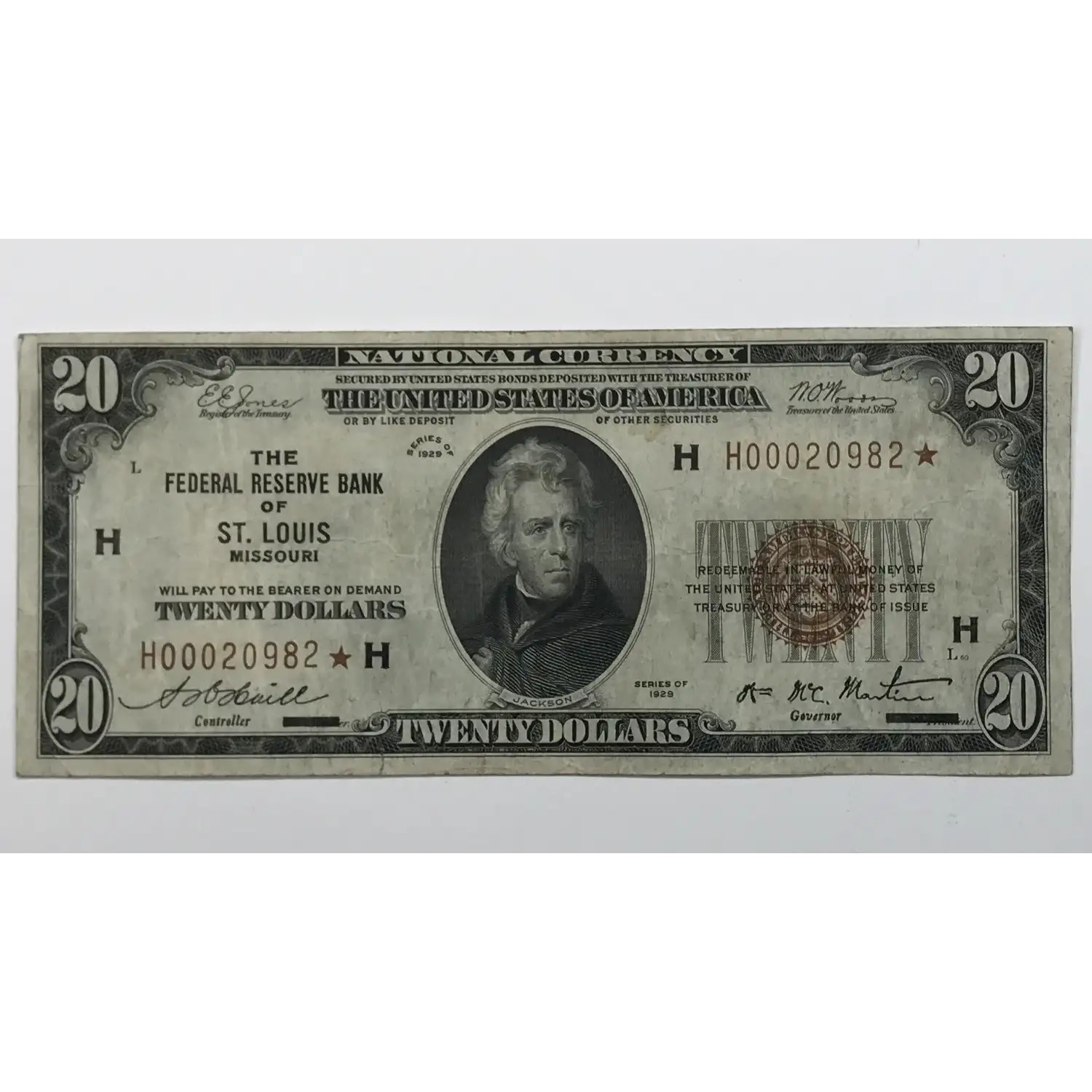 1929 $20 Federal Reserve Bank Note St Louis - Star Replacement Note ...