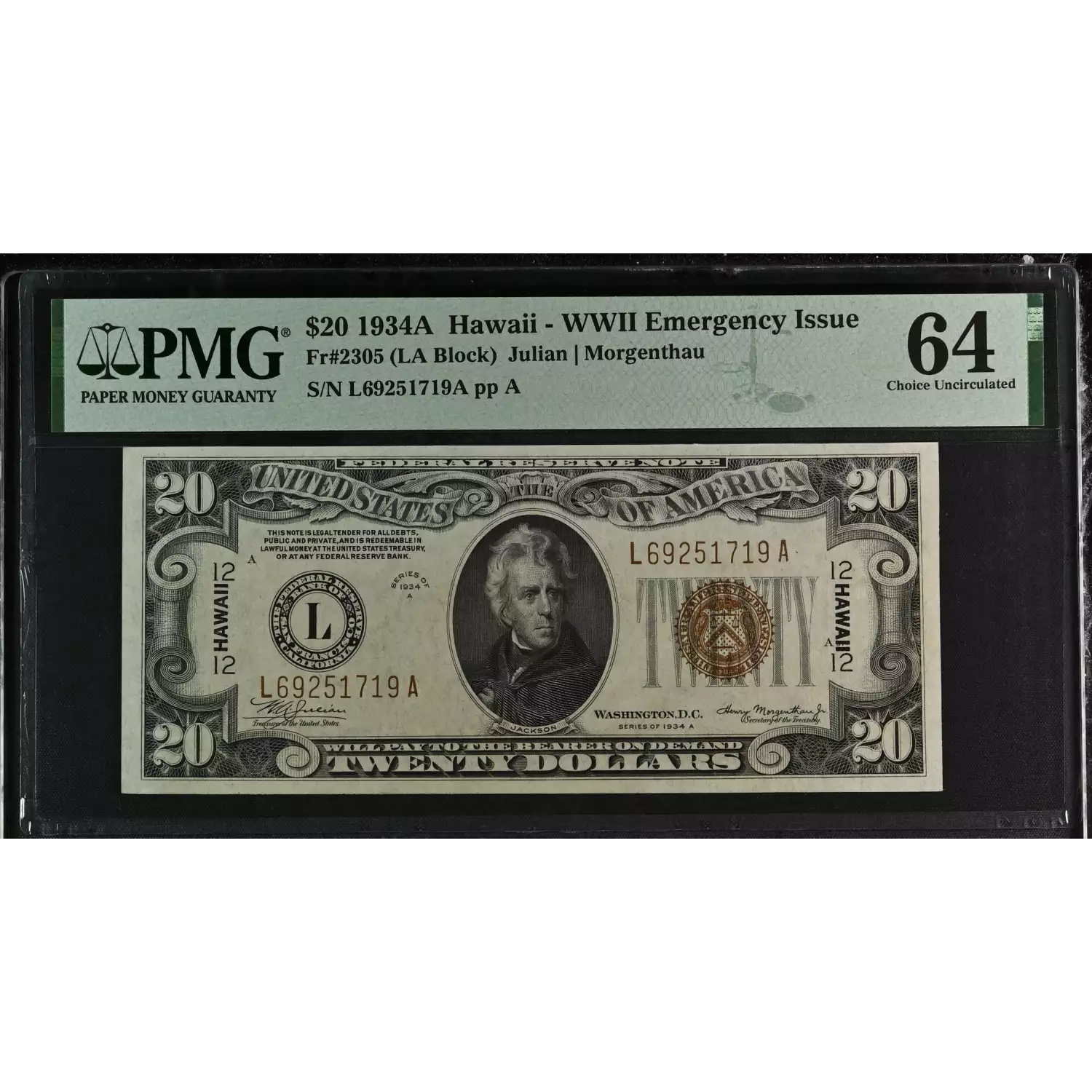 1934A $20 Hawaii - WWII Emergency Issue FRN PMG CU 64 - Old Pueblo Coin