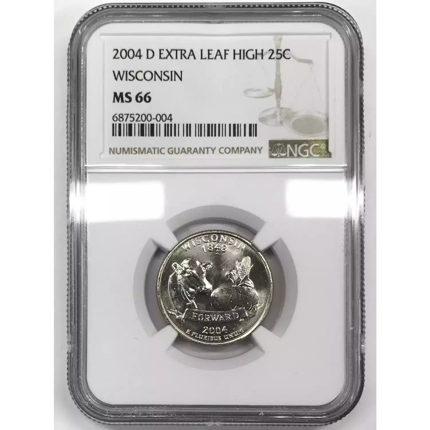 2004-D State Quarter NGC MS-66 EXTRA LEAF HIGH WISCONSIN - Old Pueblo Coin