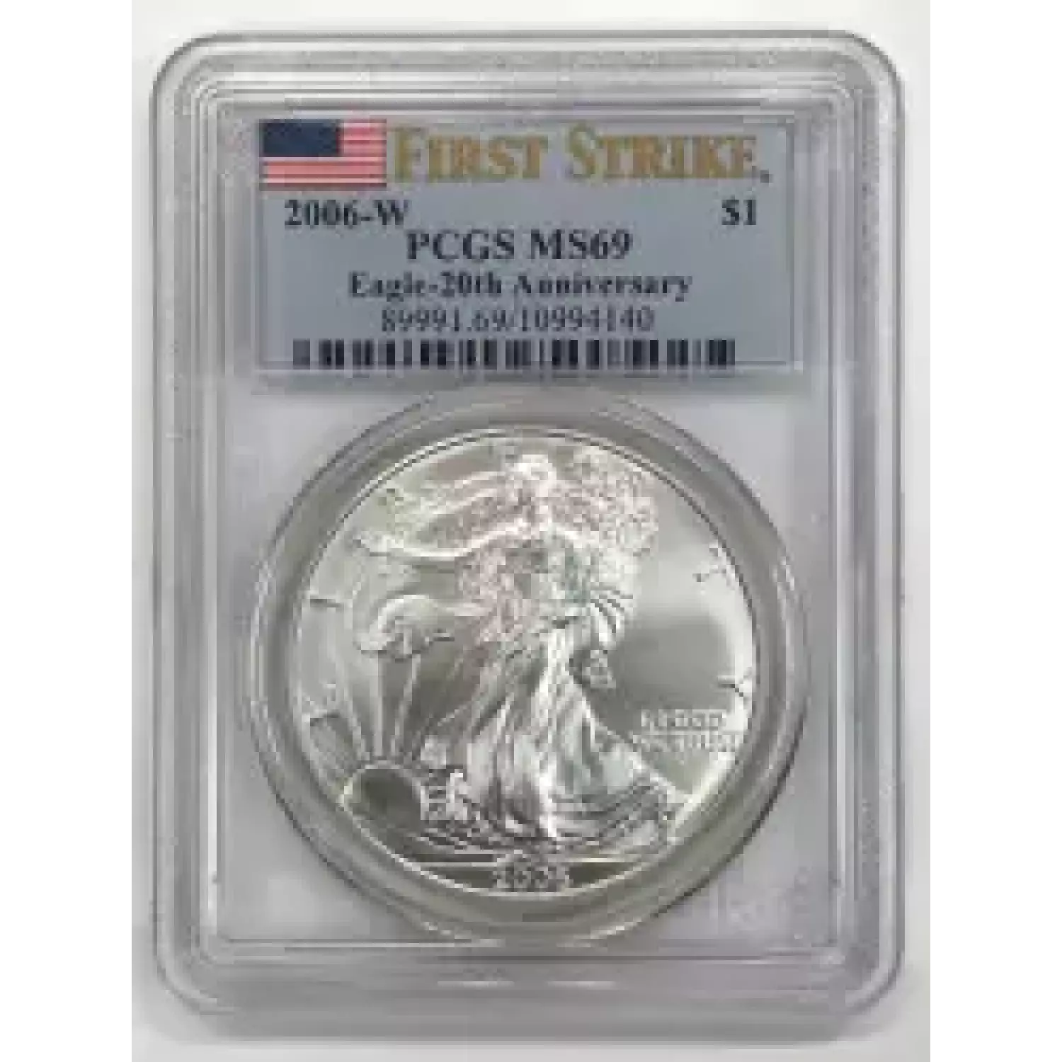 2006-W Silver Eagle PCGS SP-69 Burnished Silver Eagle-20th Anniversary ...