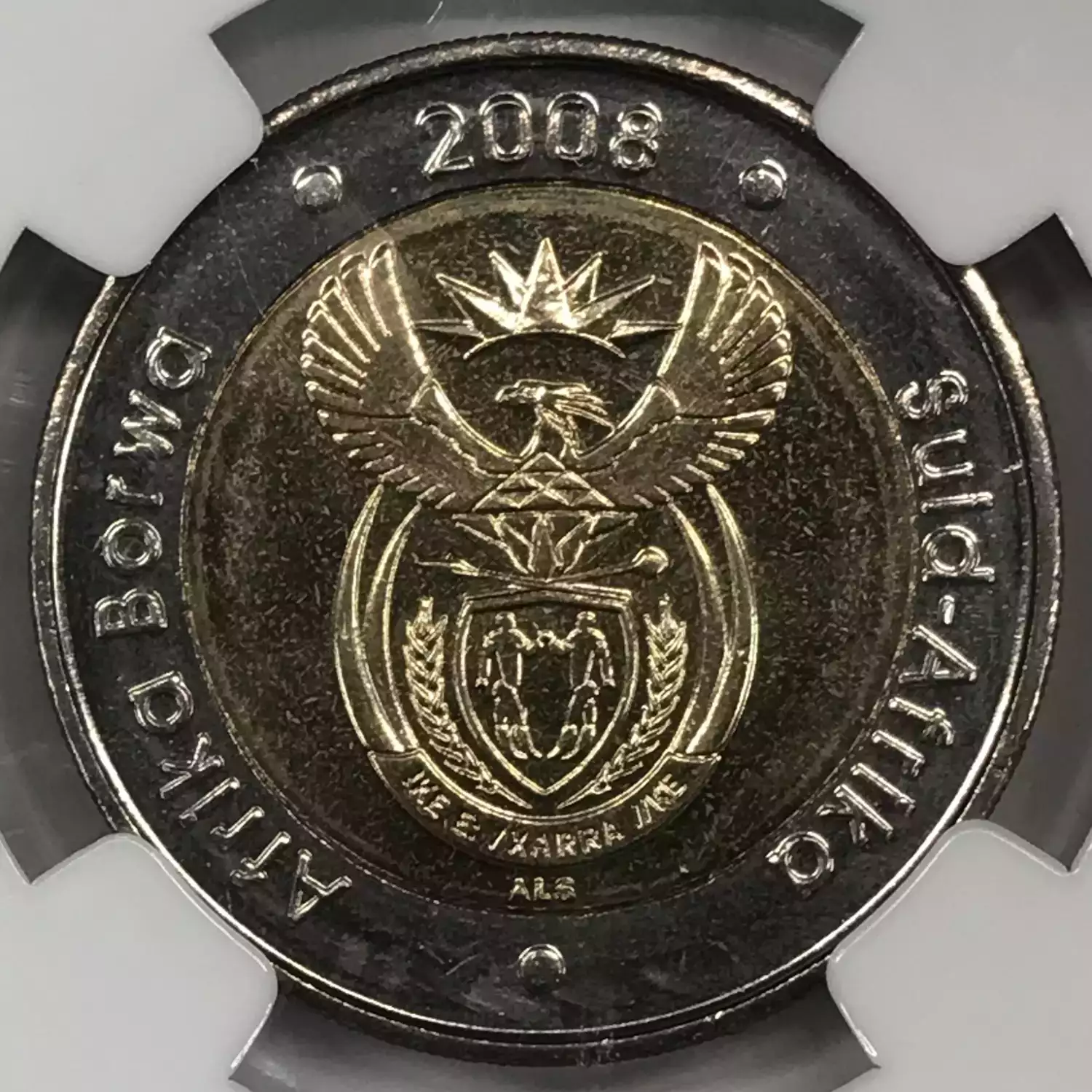 2008 South Africa Bi-Metallic 5 RAND NGC MS-65 MANDELA 90TH BIRTHDAY ...