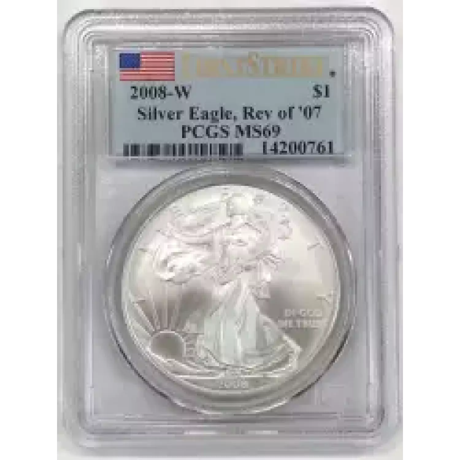 2008-W PCGS SP-69 Burnished Eagle, Reverse of 2007 First Strike Silver Eagle - Old Pueblo Coin