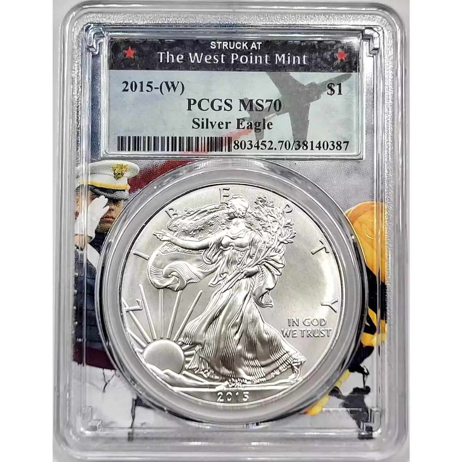 2015-(W) Silver Eagle PCGS MS-70 Struck at West Point Mint - Military Picture Frame Core - Old ...