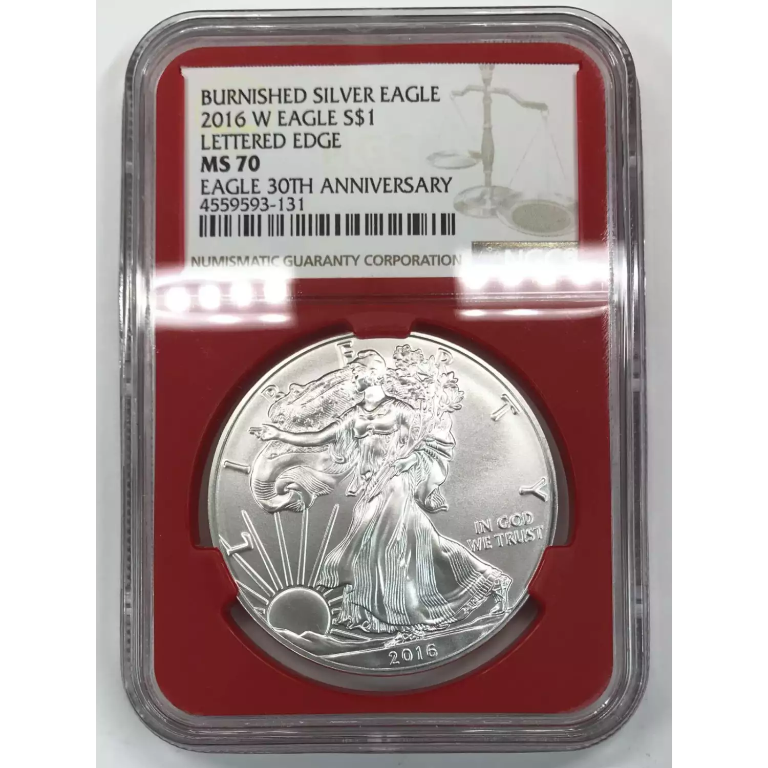2016-W Silver Eagle NGC MS-70 BURNISHED LETTERED EDGE 30th ANNIVERSARY - Old Pueblo Coin