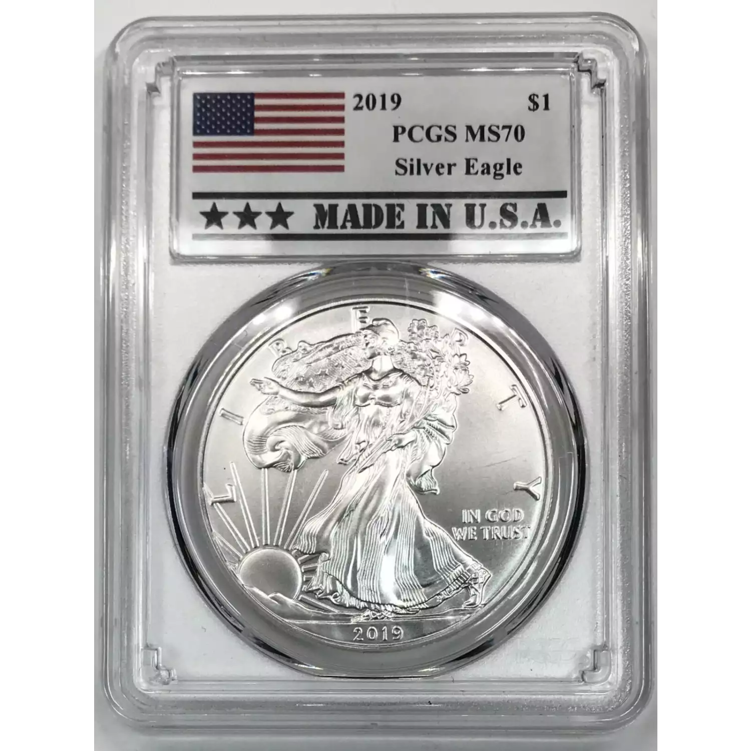 2019 Silver Eagle PCGS MS-70 MADE IN U.S.A. Label - White Core - Old ...