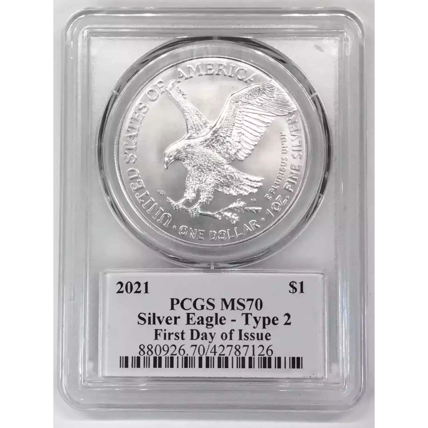 2021 Silver Eagle PCGS MS-70 Type 2 First Day of Issue - Old Pueblo Coin
