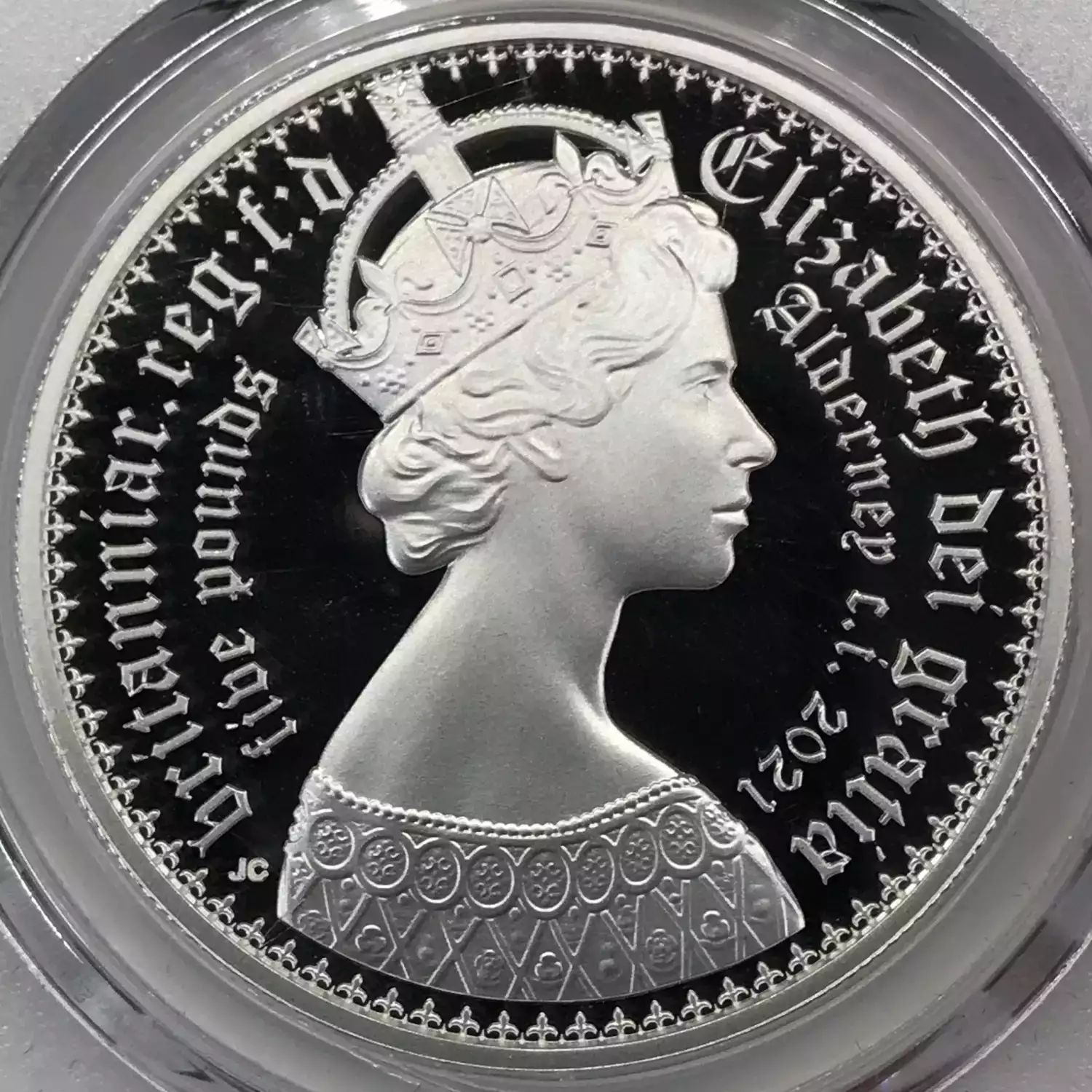 2021 ALDERNEY Silver 5 POUNDS PCGS PR-70 DCAM New Gothic Crown Ag - Old ...