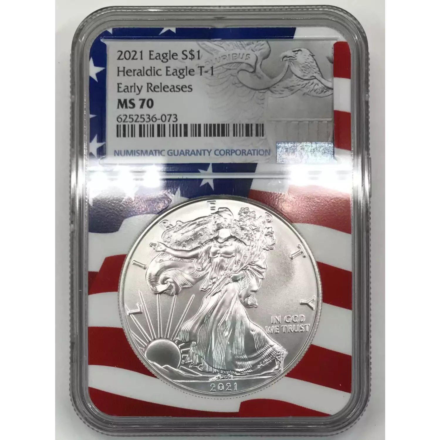 2021 Silver Eagle NGC MS-70 Heraldic Eagle T-1 Early Releases Flag Core - Old Pueblo Coin