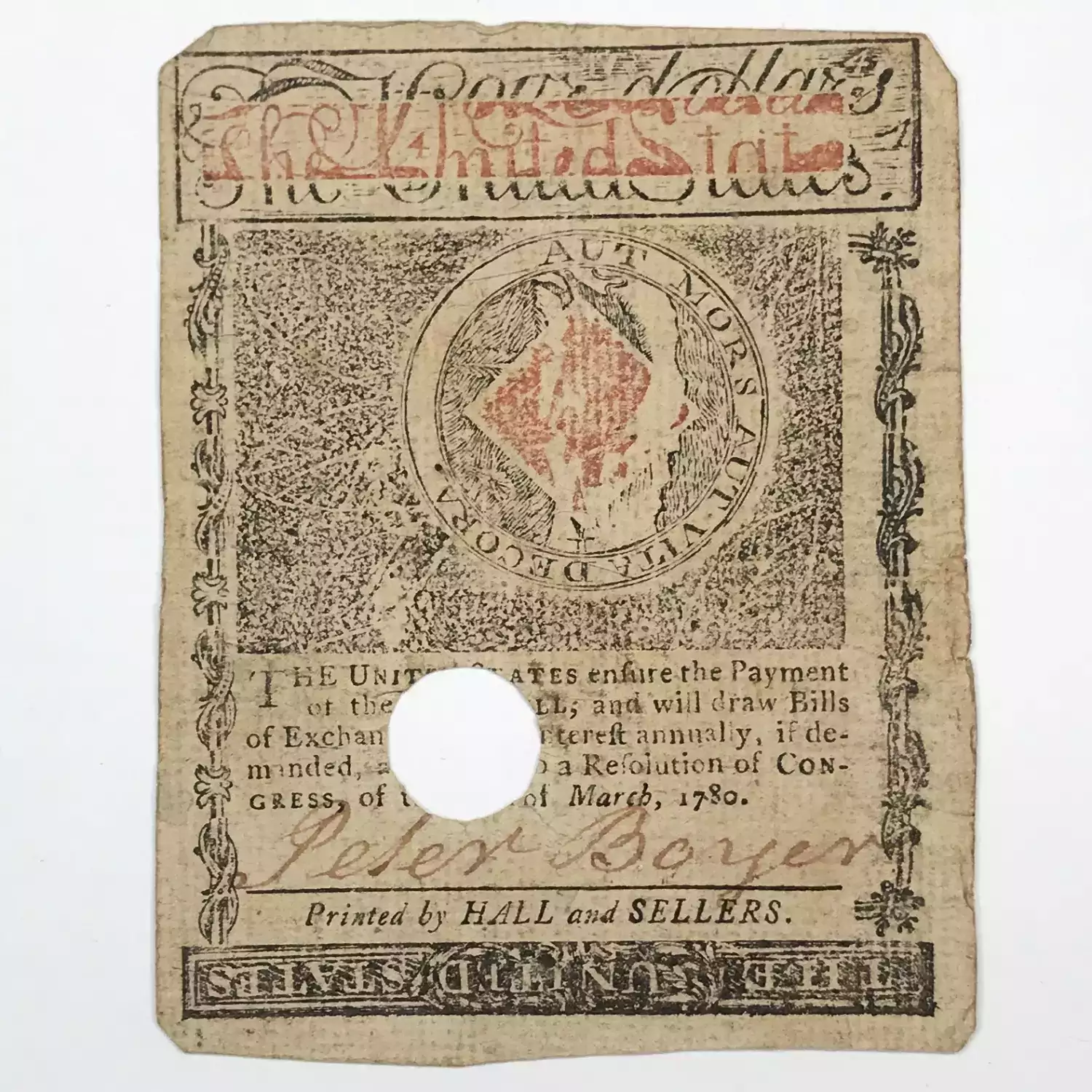 May 5, 1780 $4 COLONIAL CURRENCY Massachusetts Bay MA-281 - Hall ...
