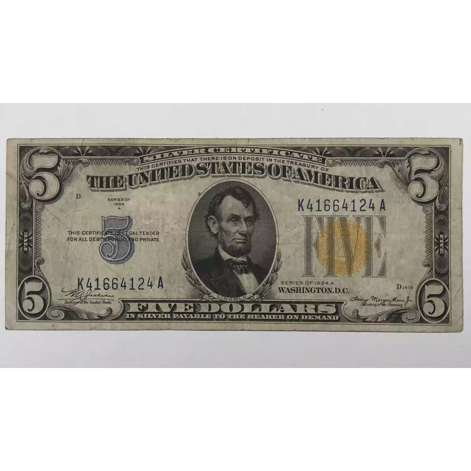 1934-A $5 North Africa WWII Emergency Issue Silver Certificate Note FR ...