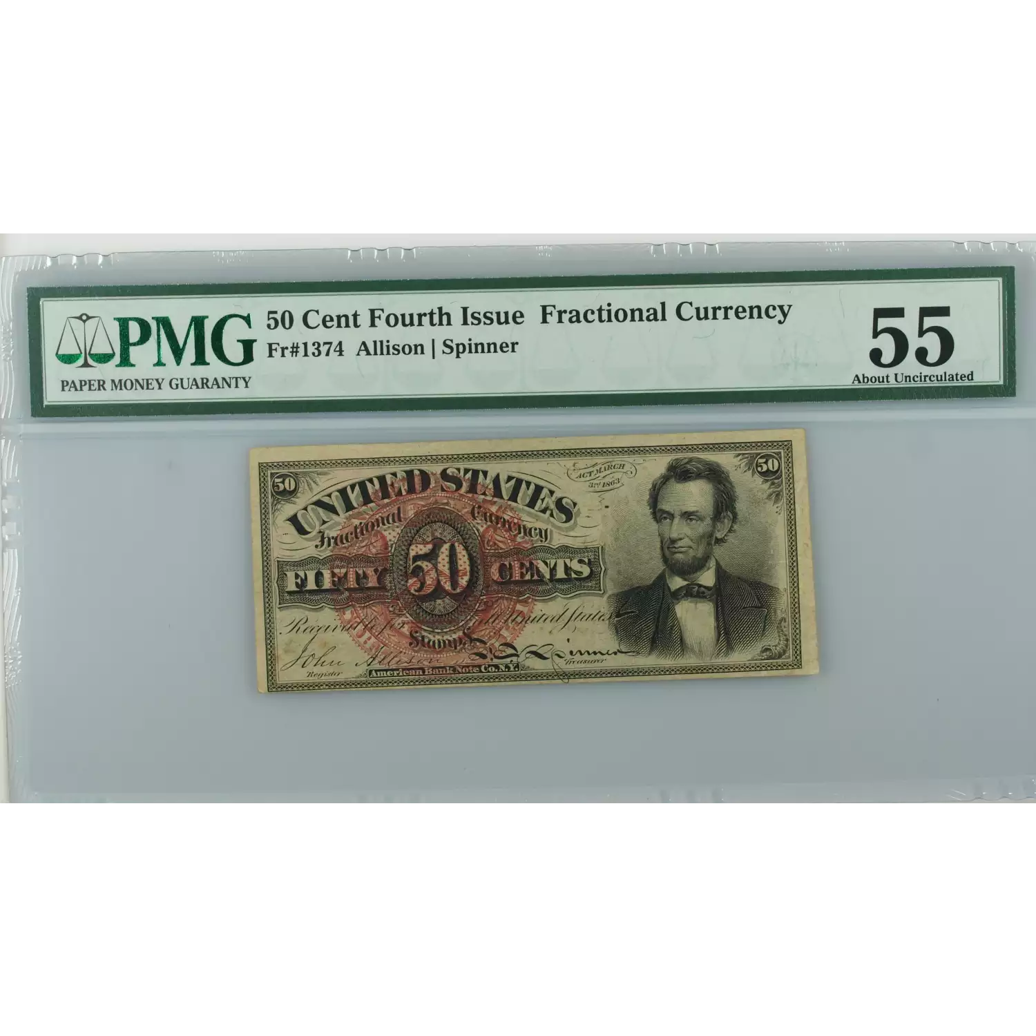 1869-1875 Fractional Currency 4th Issue 50 Cents Lincoln FR#1374 - PMG ...