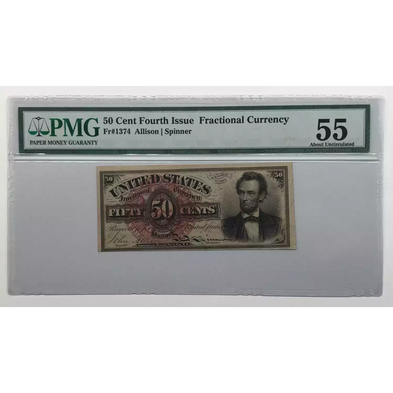 1869-1875 Fractional Currency 4th Issue 50 Cents Lincoln FR#1374 - PMG ...
