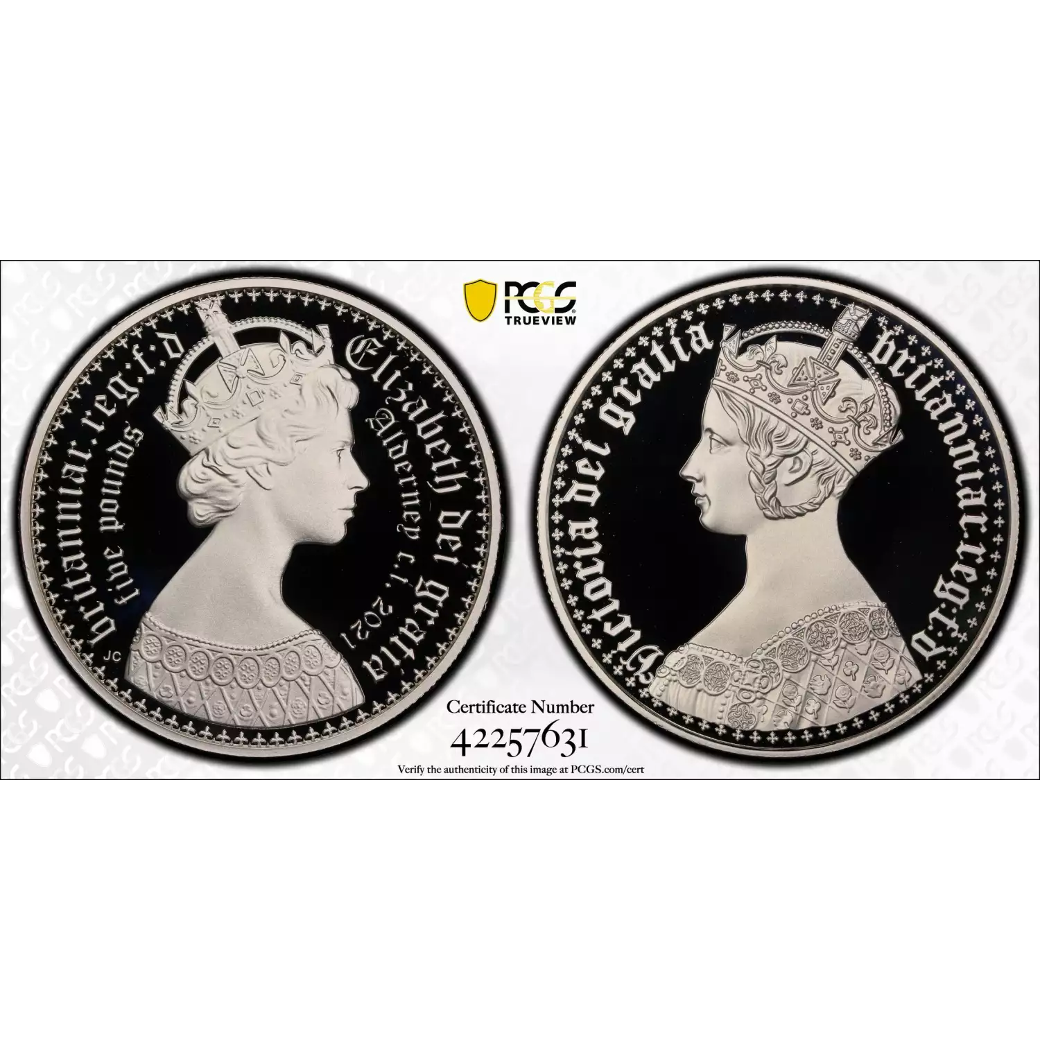 2021 ALDERNEY Silver 5 POUNDS PCGS PR-70 DCAM New Gothic Crown ...