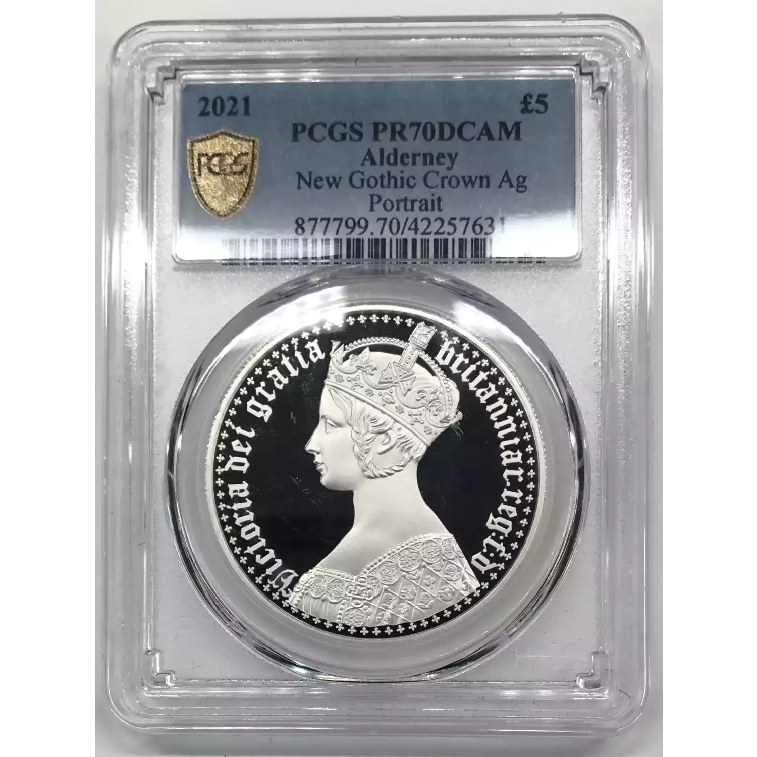 2021 ALDERNEY Silver 5 POUNDS PCGS PR-70 DCAM New Gothic Crown ...