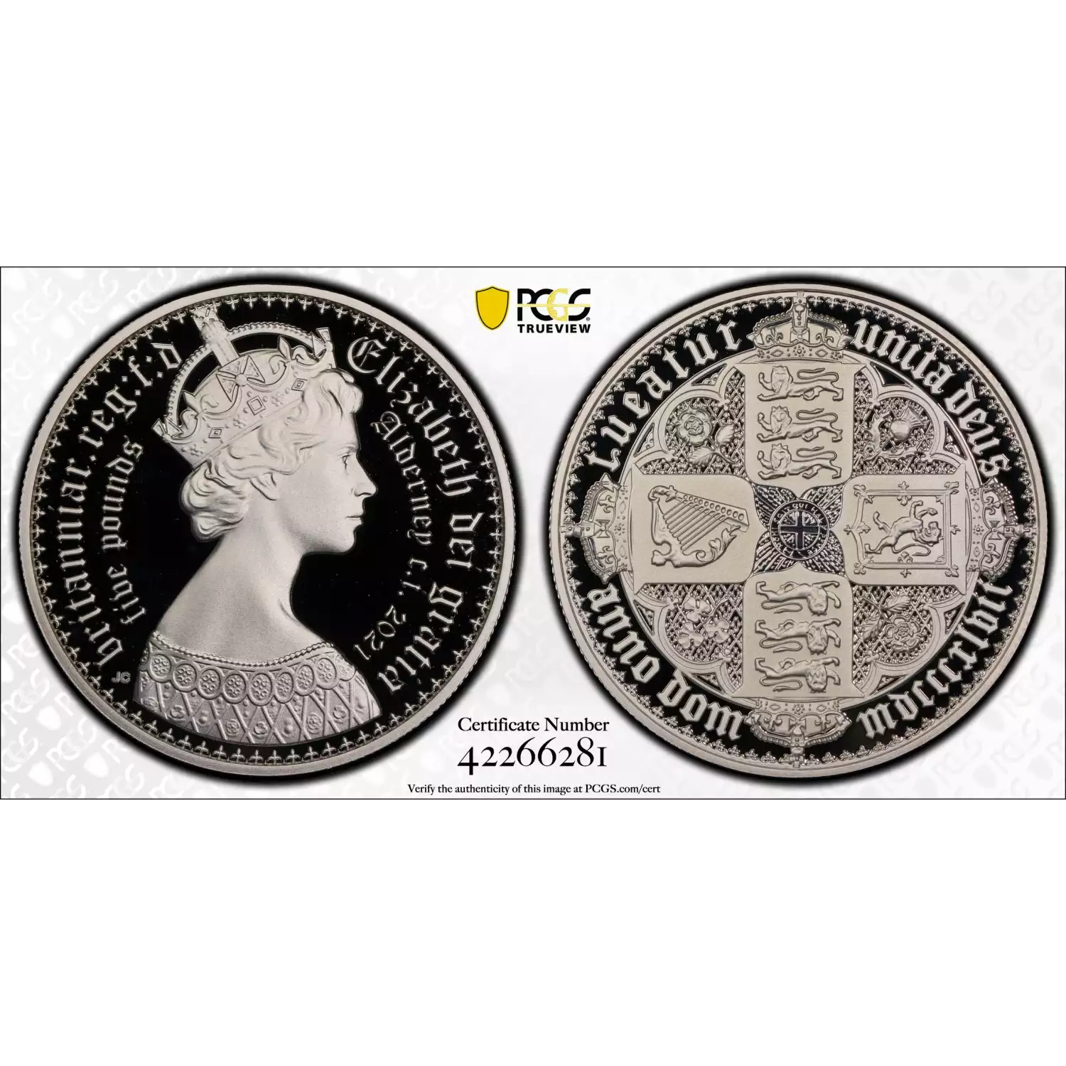 2021 ALDERNEY Silver 5 POUNDS PCGS PR-70 DCAM New Gothic Crown Ag - Old ...