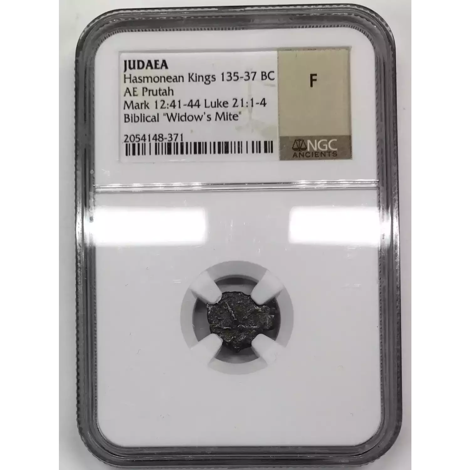 135-37 BC Ancient Coin NGC F Judaea Hasmonean Kings AE Prutah "Widow's ...