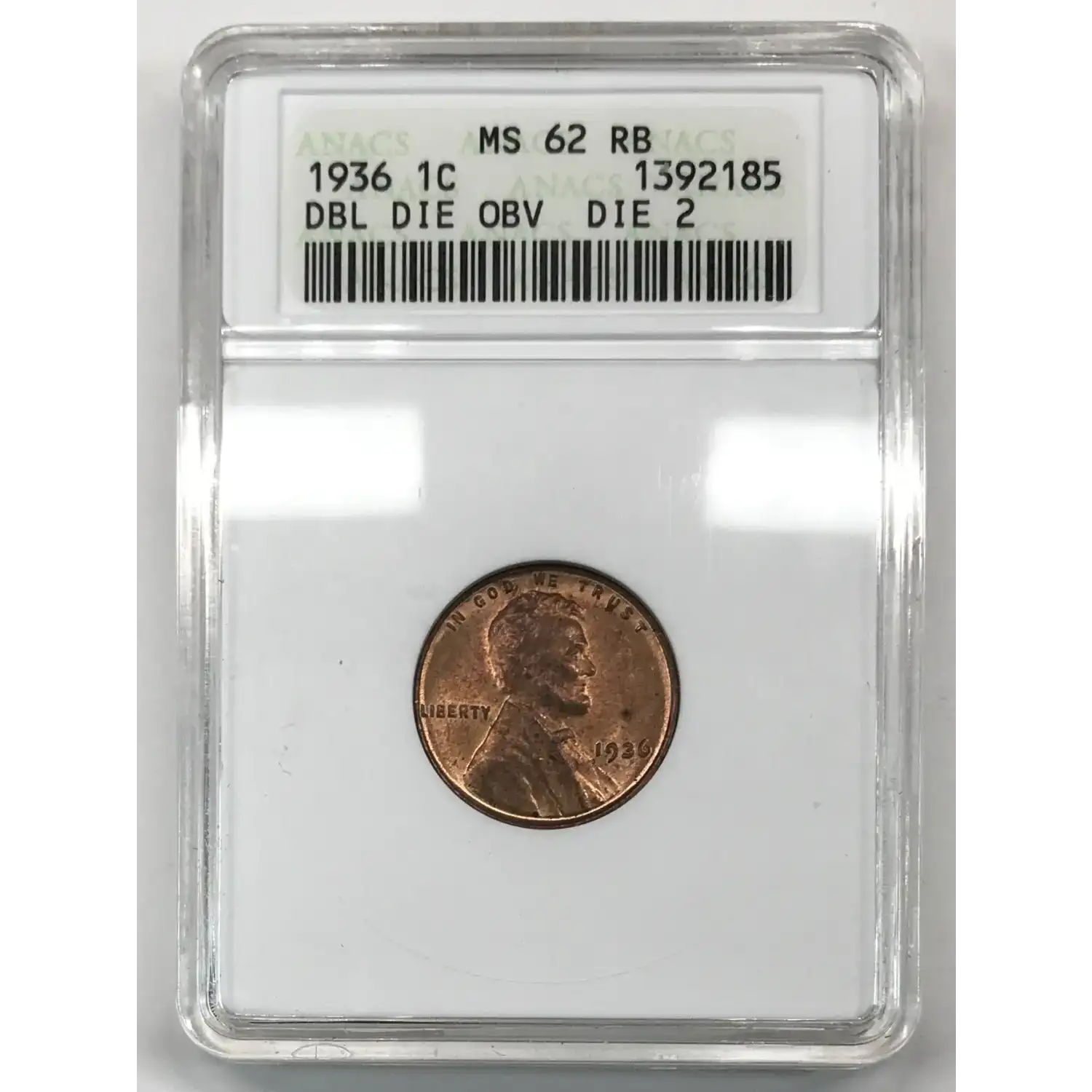 1936 Lincoln Wheat Cent ANACS MS-62 RB FS-102 Doubled Die Obverse (DDO) - Old Pueblo Coin